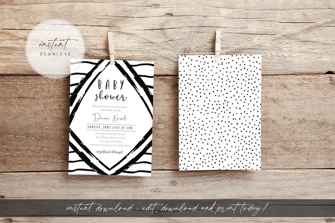 Monochrome Baby Shower Invitation Black and White Baby Shower - Etsy
