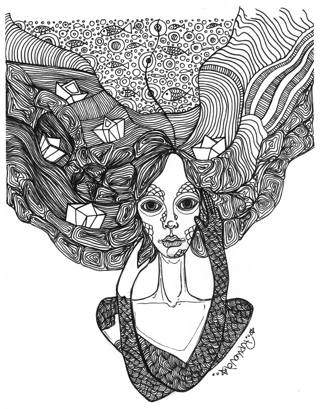 Floating in Positive Emotions - Ink Drawing, Printable From Original ...