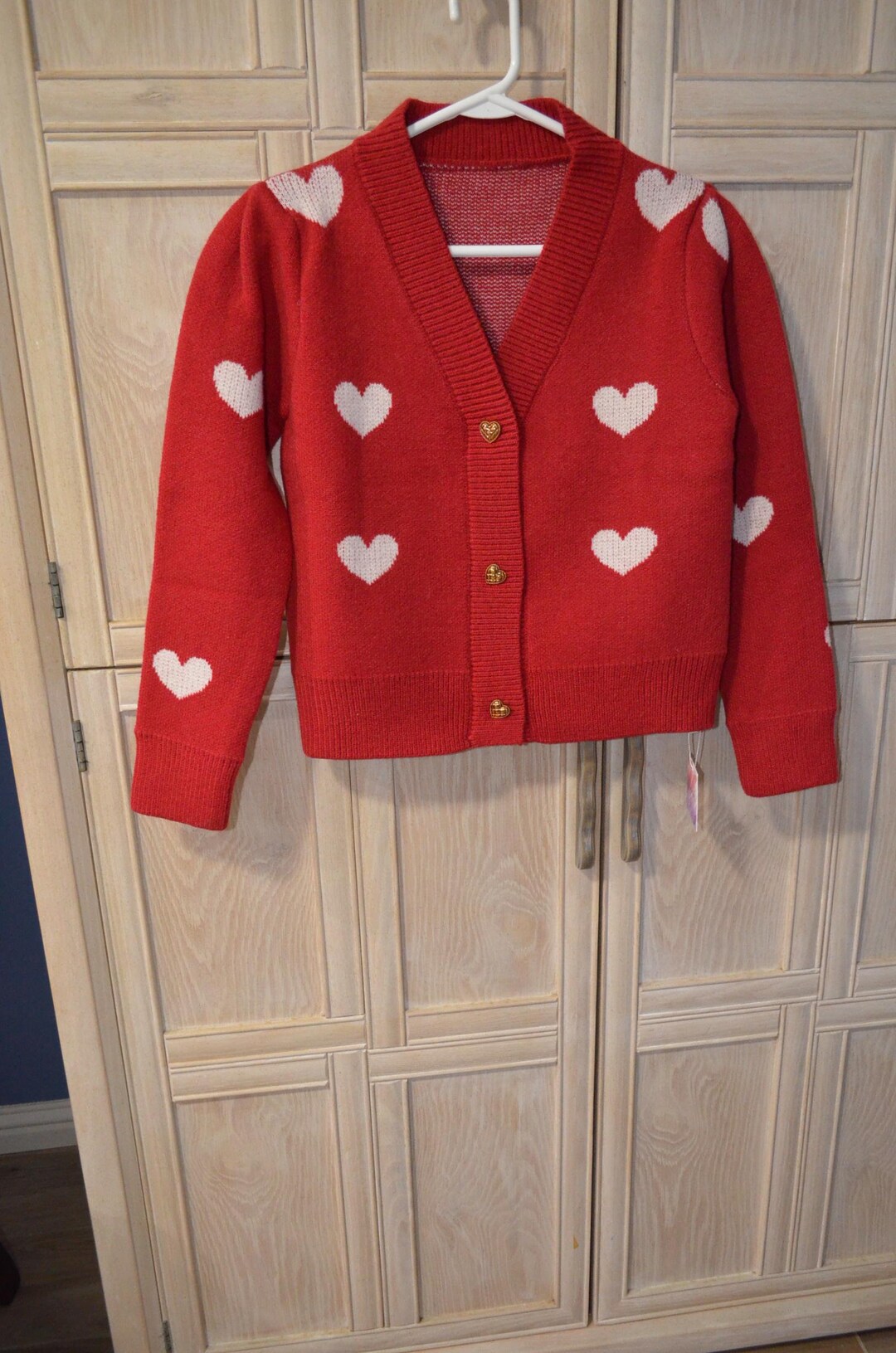 Heart Cropped Knit Cardigan by Chicwish, Red and White, Small – New W ...