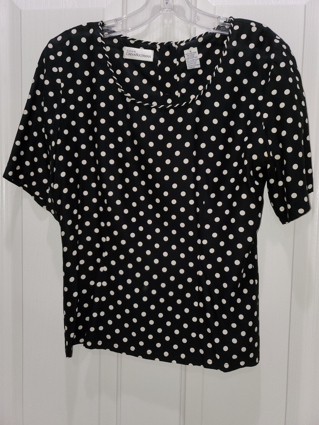 Dana Buchman Vintage Black and White Polka Dot Silk Blouse - Etsy