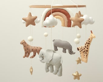 Baby Mobile for Nursery, Jungle Mobile With Rainbow, Realistic Felt ...