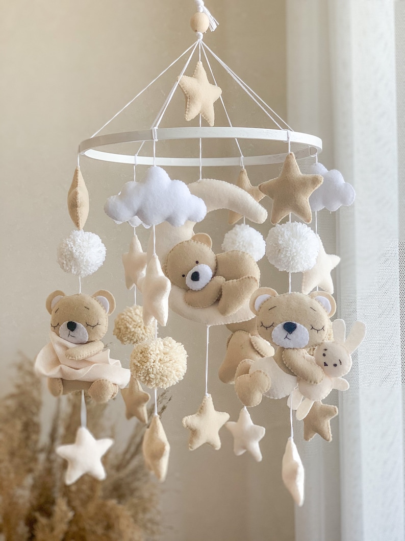 Bear Mobile Beige Baby Mobile Crib Mobile Boy Baby Shower - Etsy