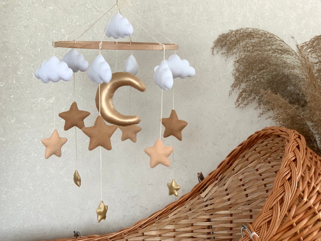 Moon and Stars Baby Mobile: Felt Cloud Nursery Decor - Etsy