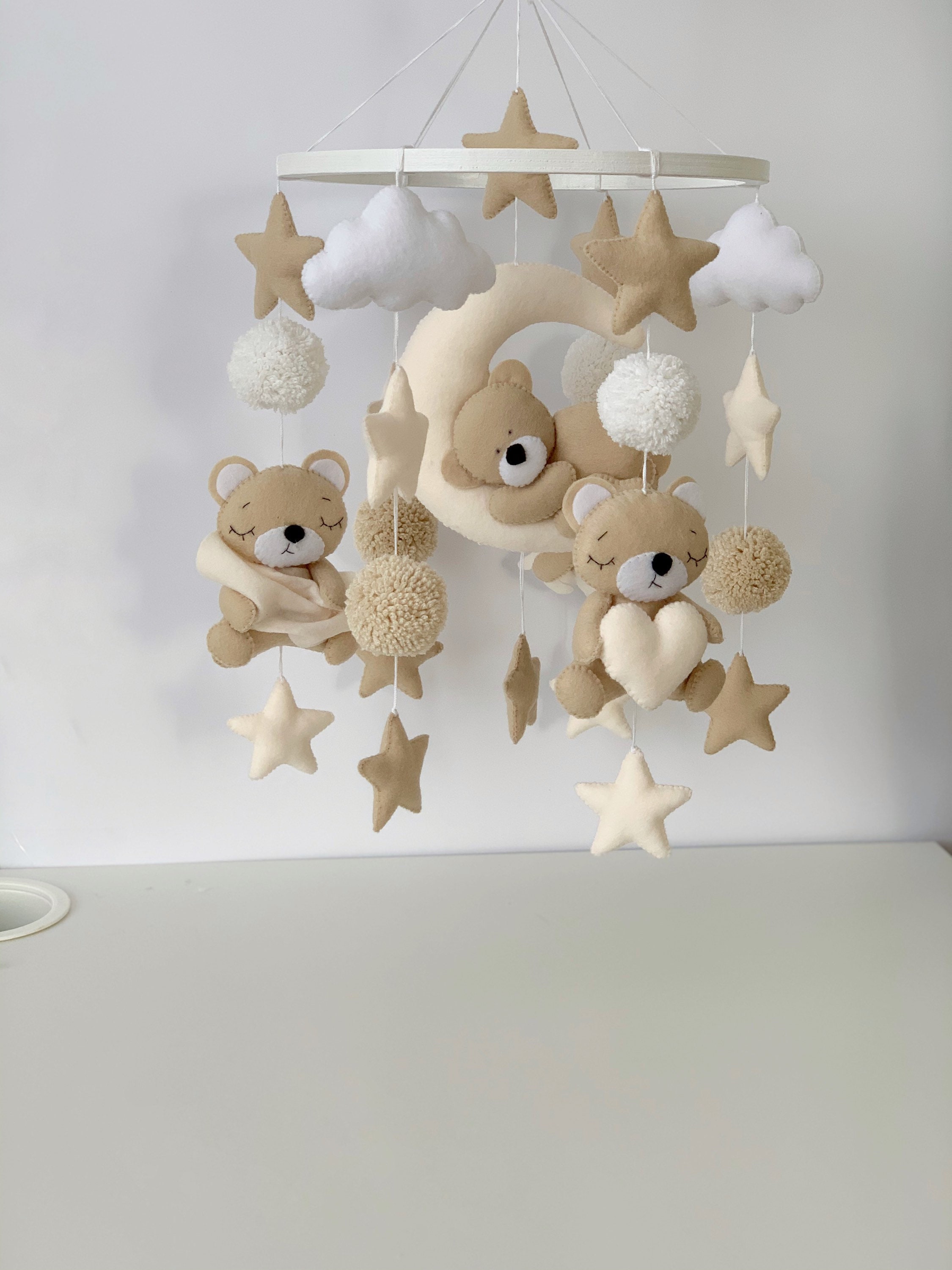 Bear mobile beige baby mobile crib mobile boy baby shower | Etsy