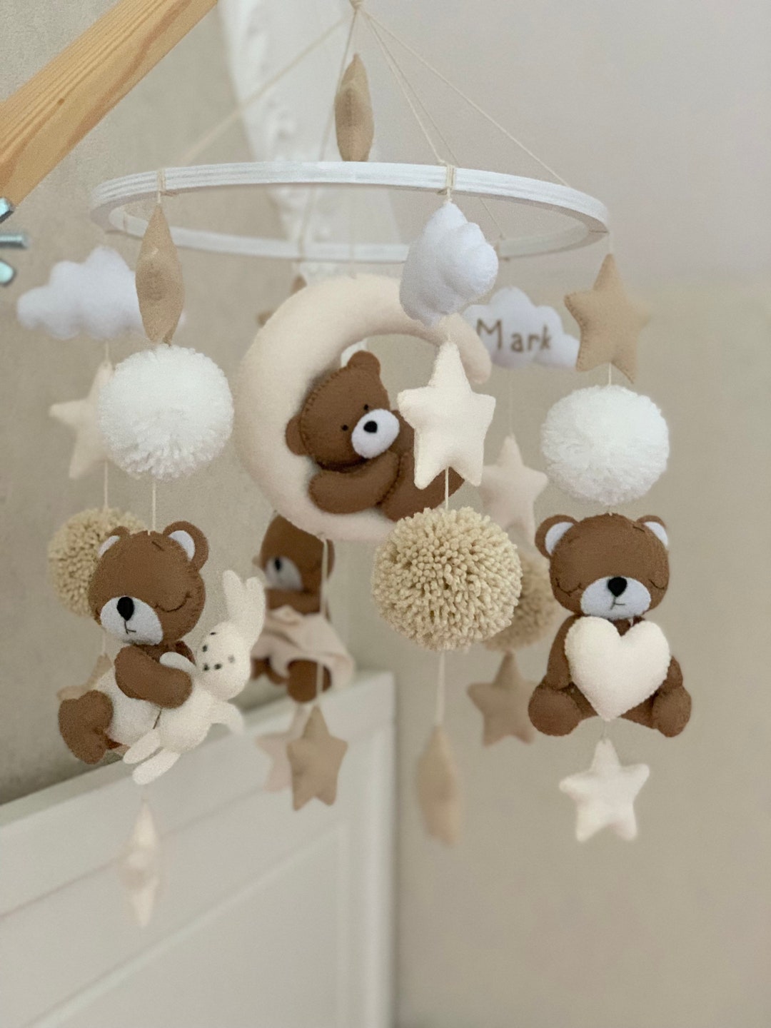 Bear Baby Mobile, Neutral Baby Mobile, Bear Mobile for Nursery, Crib ...