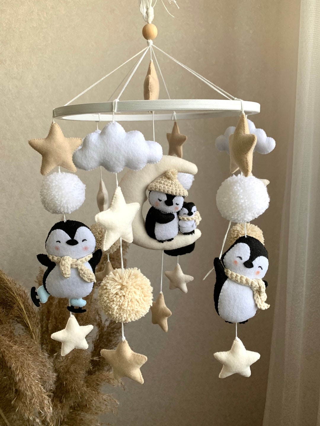 Penguin Baby Mobile: Felt Nursery Decor With Stars & Clouds - Etsy