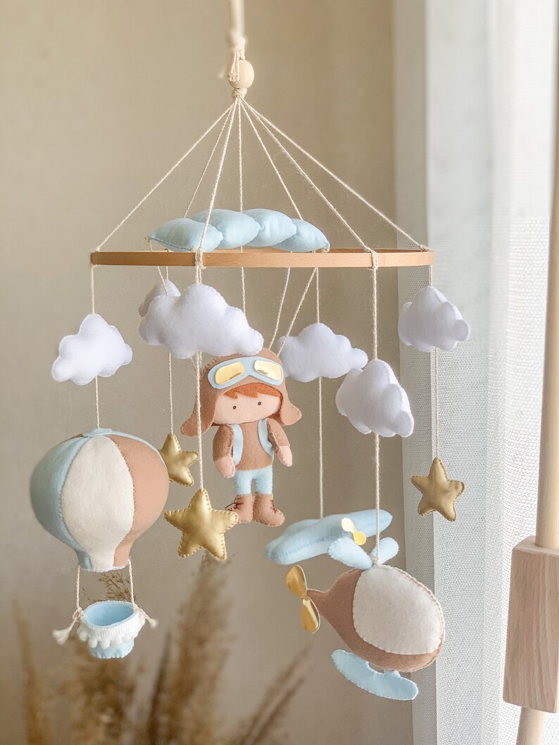 Pilot Baby Mobile: Airplane, Helicopter & Hot Air Balloon Crib Decor - Etsy