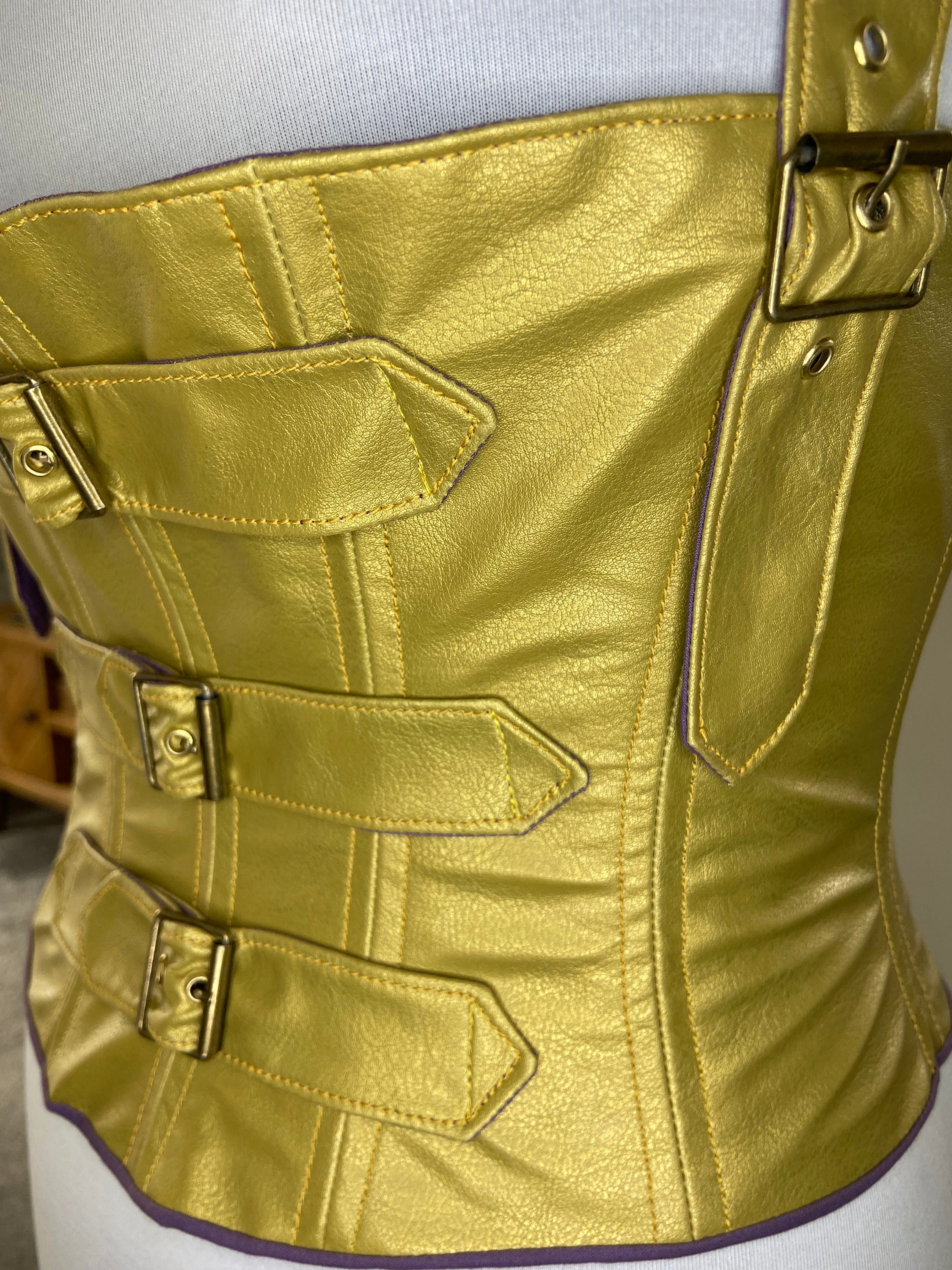 Faux Leather Corset With Gold Buckles Underbust Style Etsy