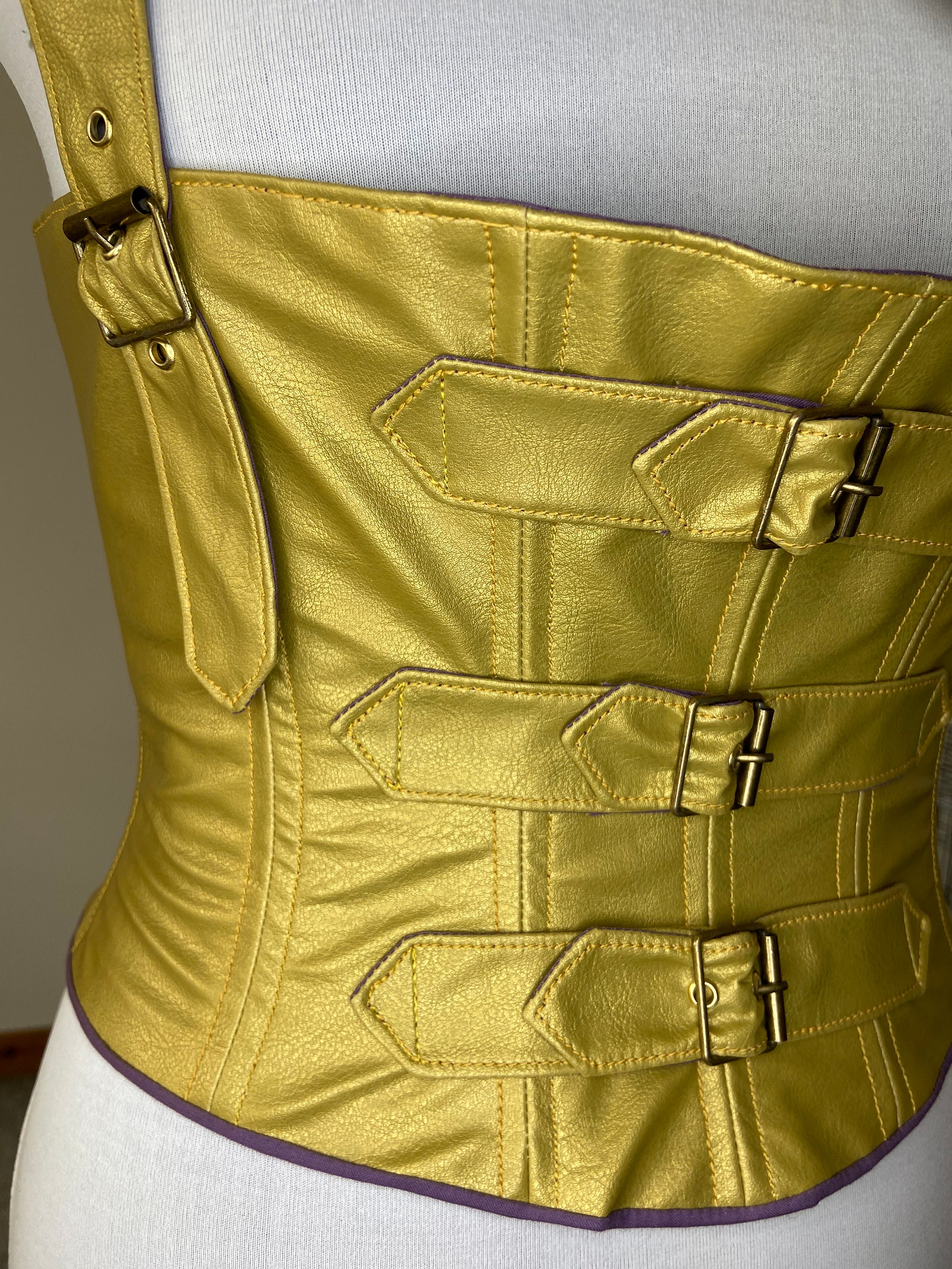 Faux Leather Corset With Gold Buckles Underbust Style Etsy