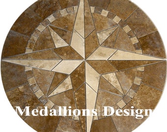 Tile Mosaic Medallion Natural Stone Mariners Compass Rose - Etsy