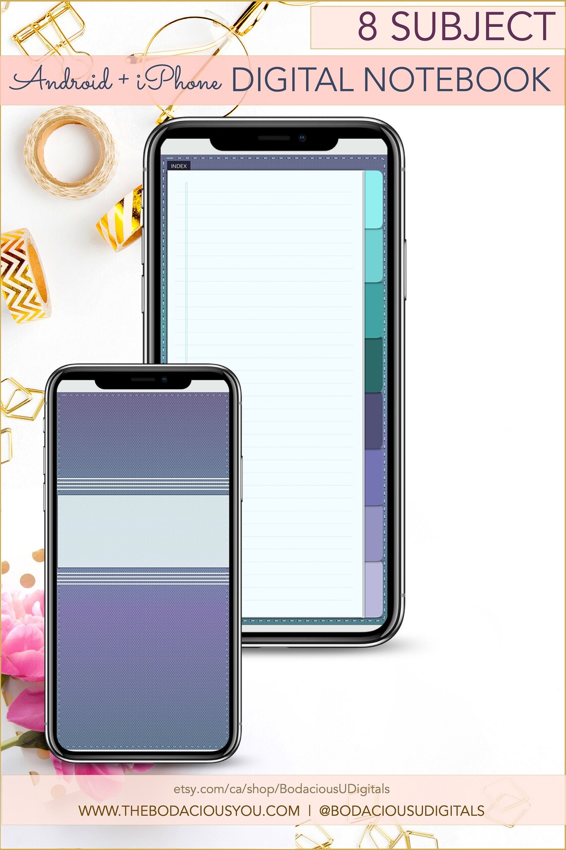 8 Subject Digital Phone Notebook, Goodnotes Digital Notepad, Digital ...