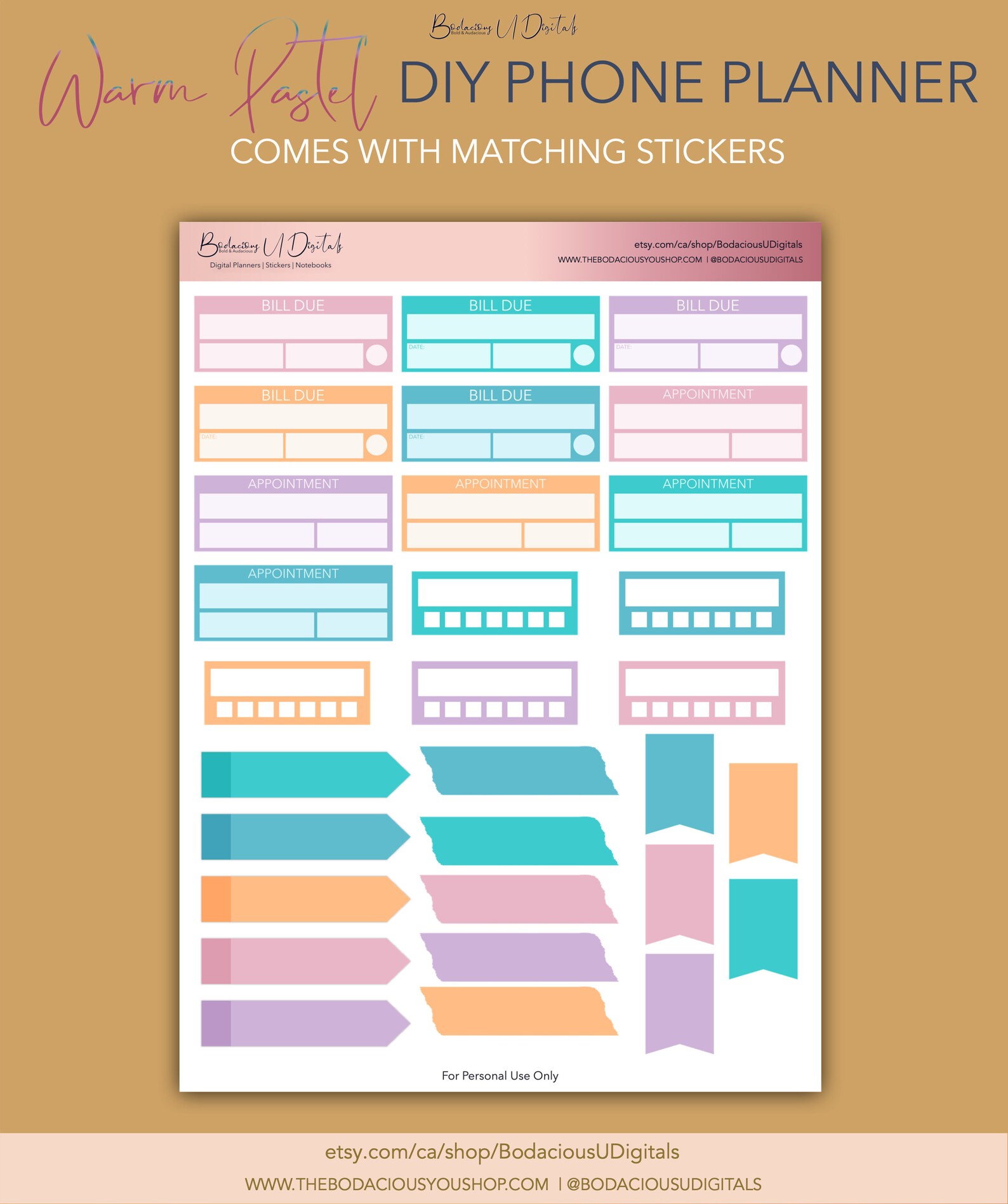 Warm Pastel DIY Phone Planner With Stickers for Iphone - Etsy Canada
