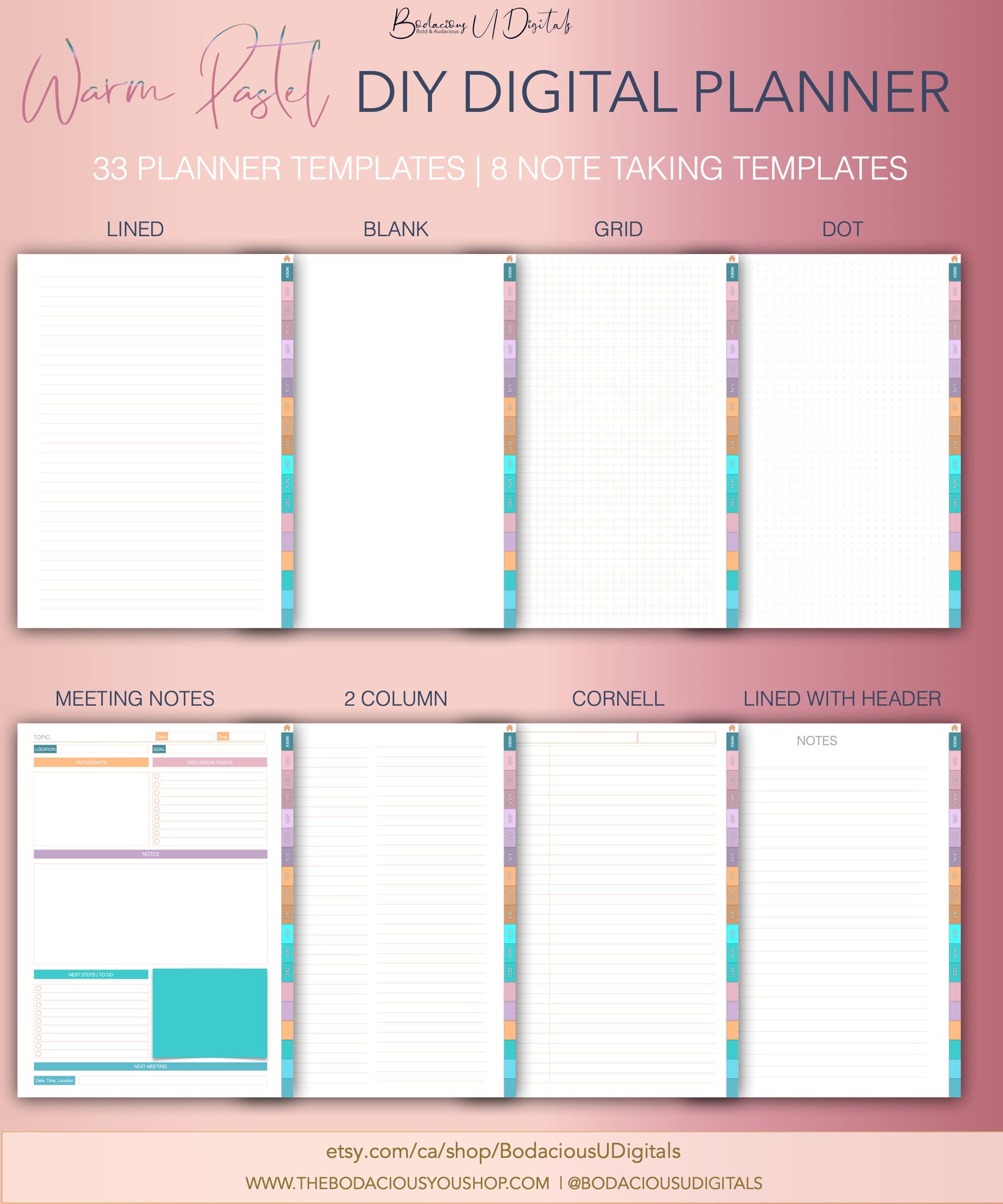 Pastel DIY Digital Planner by Bodaciousudigitals for Goodnotes, Xodo ...
