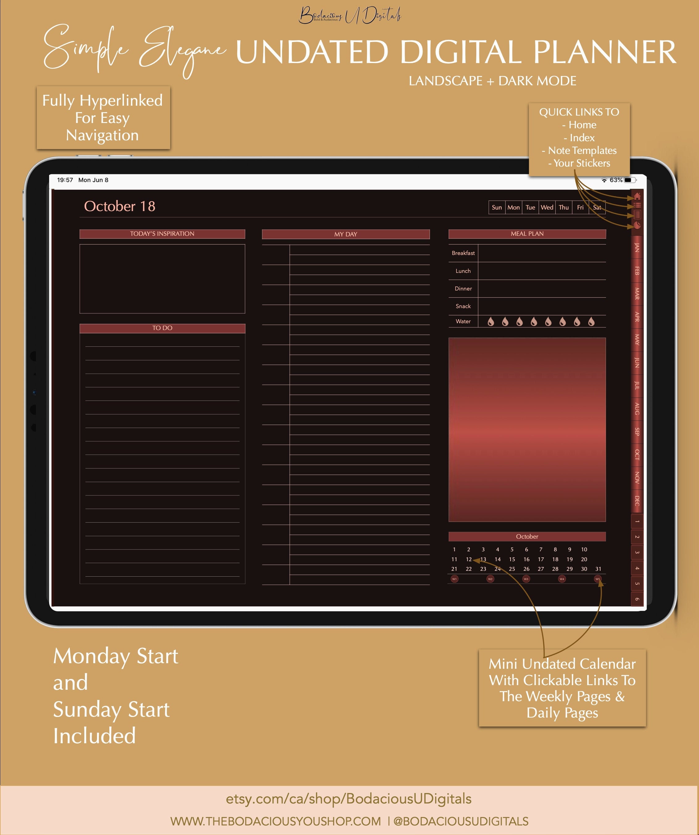 Undated Landscape Digital Planner for Goodnotes Xodo - Etsy