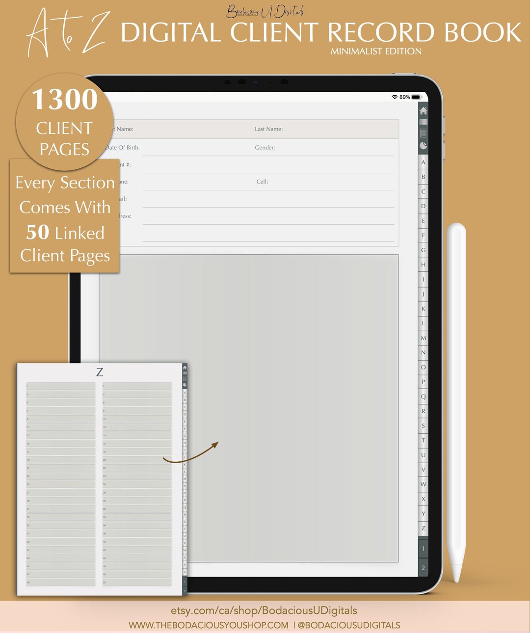A to Z Digital Client Records Book, Vertical Client Profile Record ...