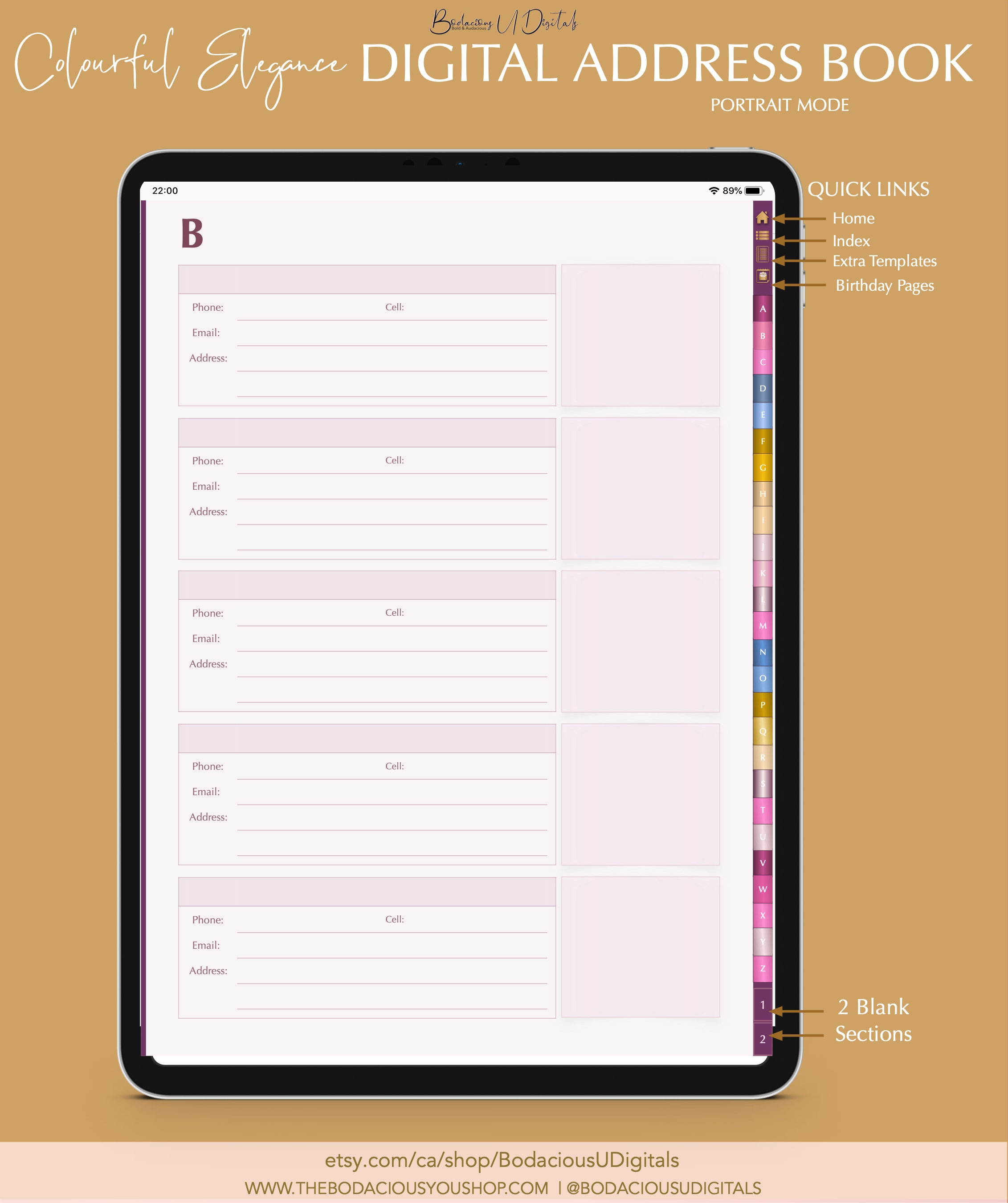 Digital Address Book, Colourful Vertical Password Tracker for Goodnotes ...
