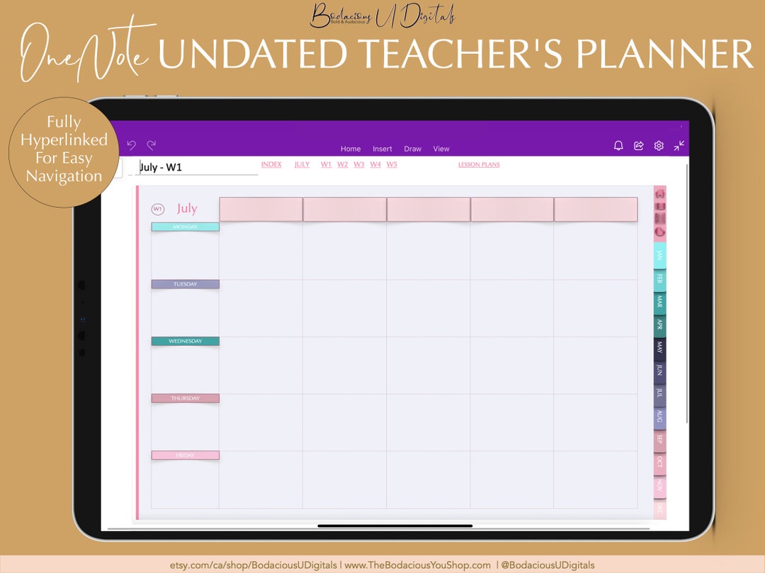 Undated Onenote Digital Teachers Planner, Windows Lesson Planner for ...