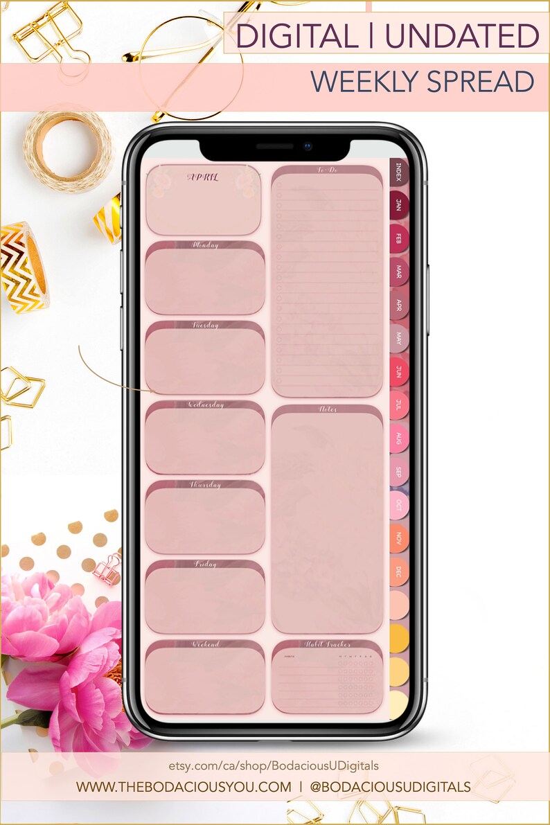 Portrait Undated Weekly Digital Phone Planner With Stickers, for iPhone ...