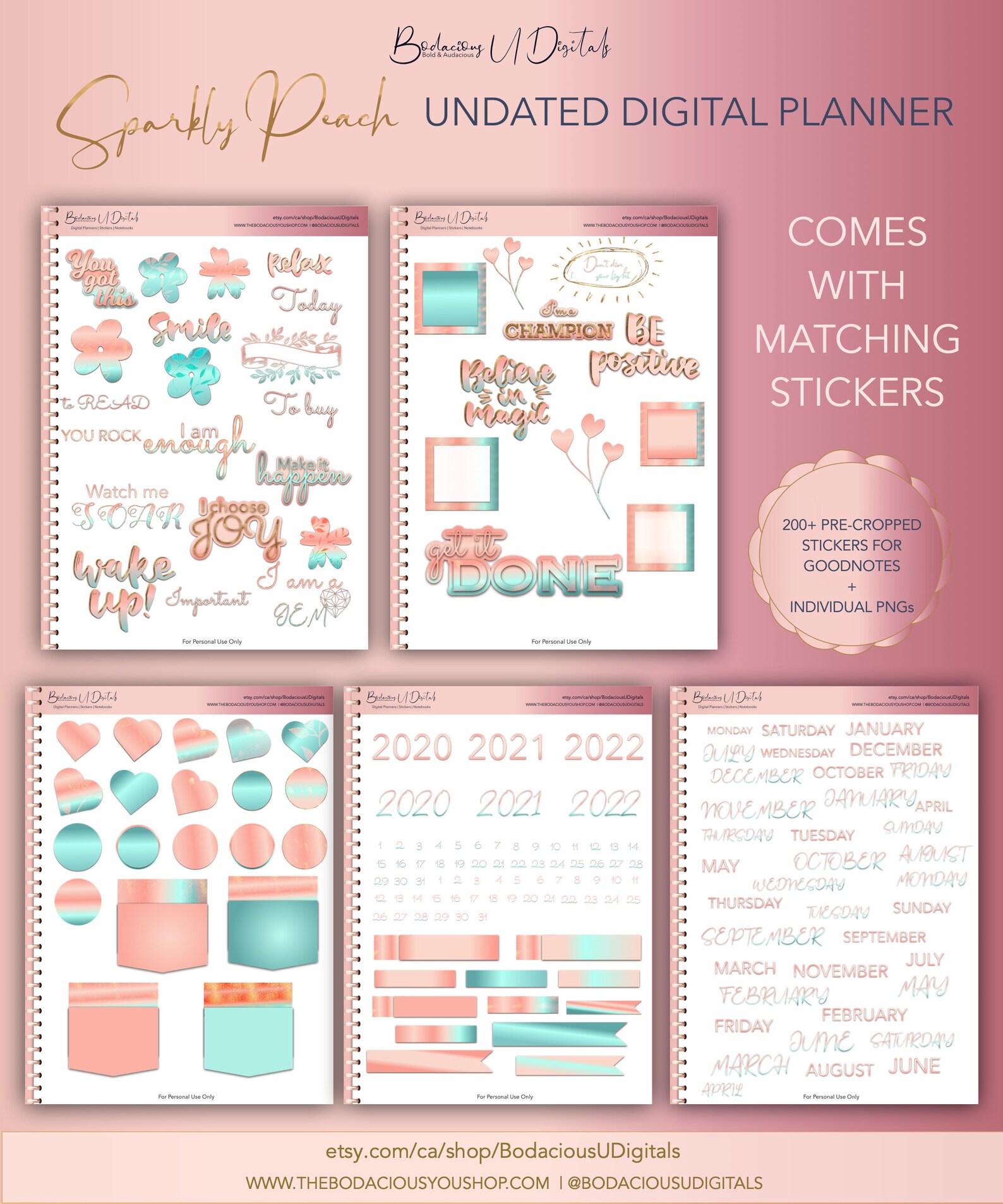 Sparkly Peach Digital Planner by BodaciousUDigitals for Goodnotes, Xodo ...