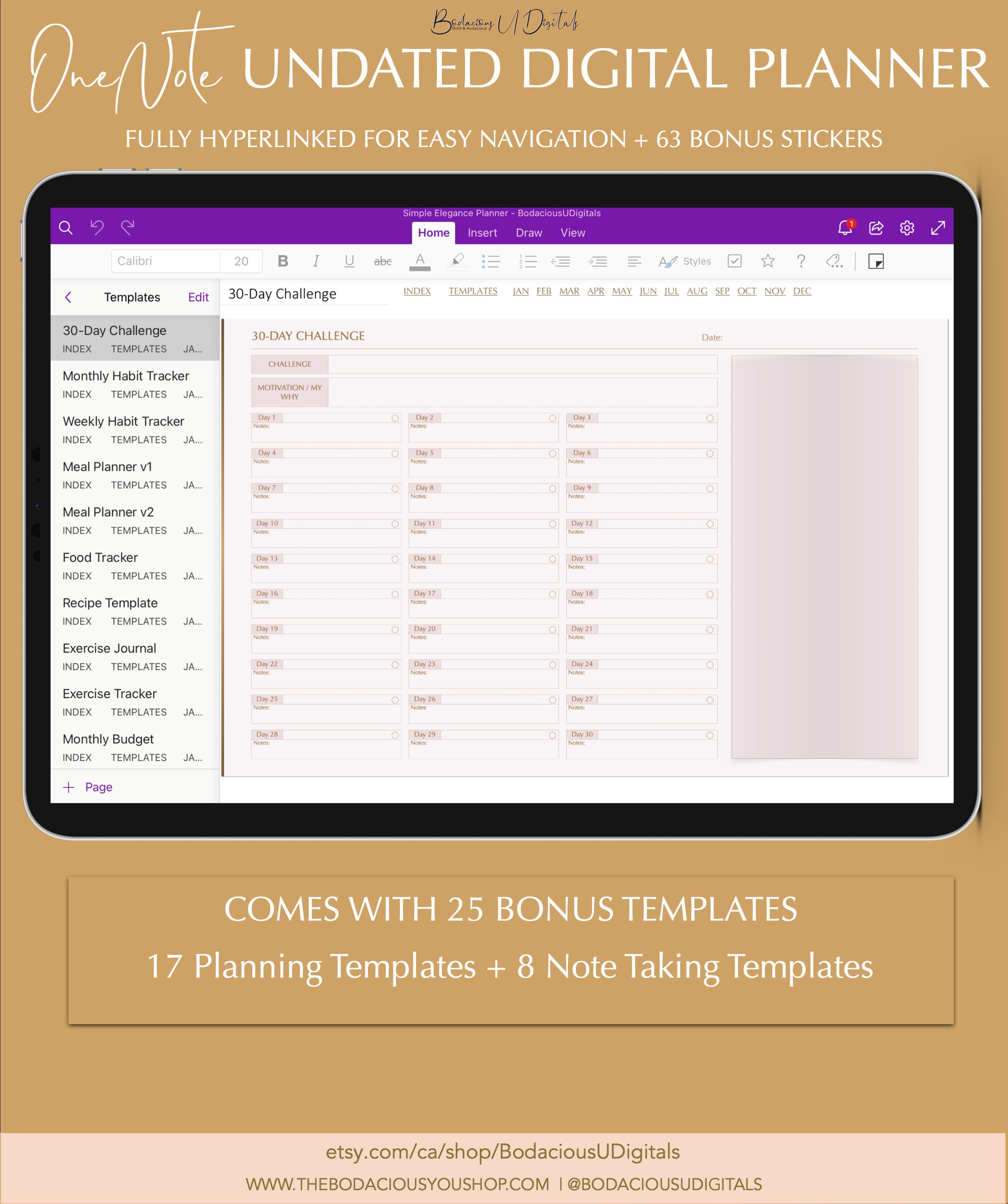 Onenote Digital Planner, Hyperlinked Onenote Planner, With Digital ...