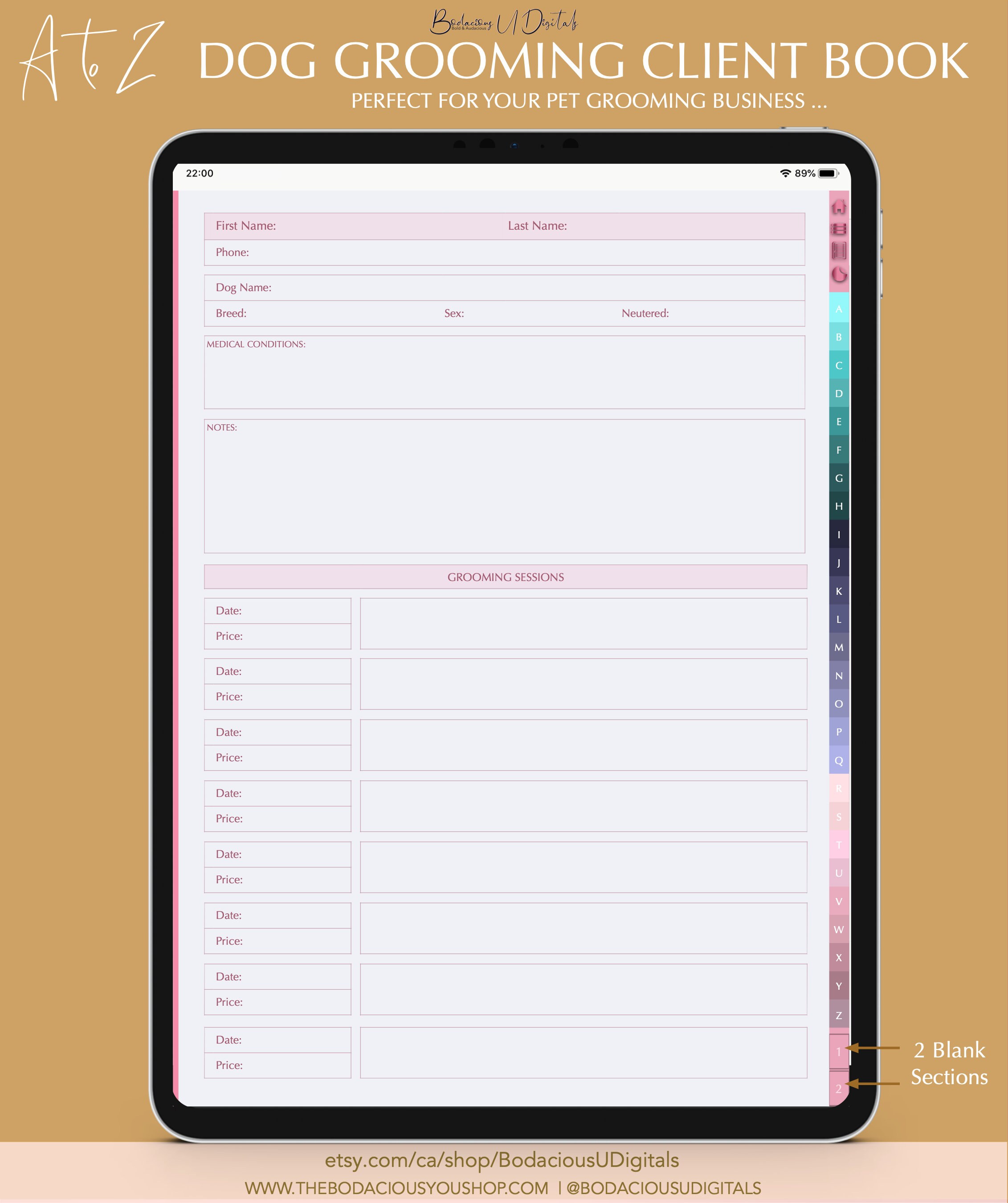 Dog Grooming Client Book, Digital Dog Grooming Client Profile Record ...