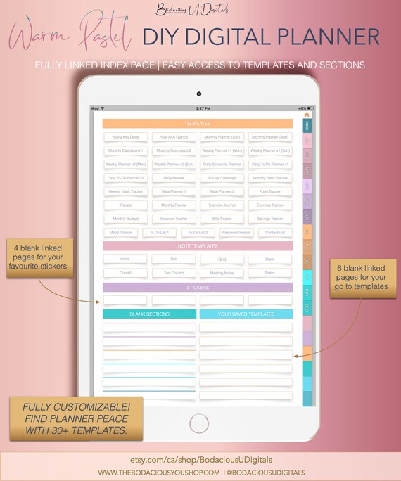 Pastel DIY Digital Planner by BodaciousUDigitals for | Etsy