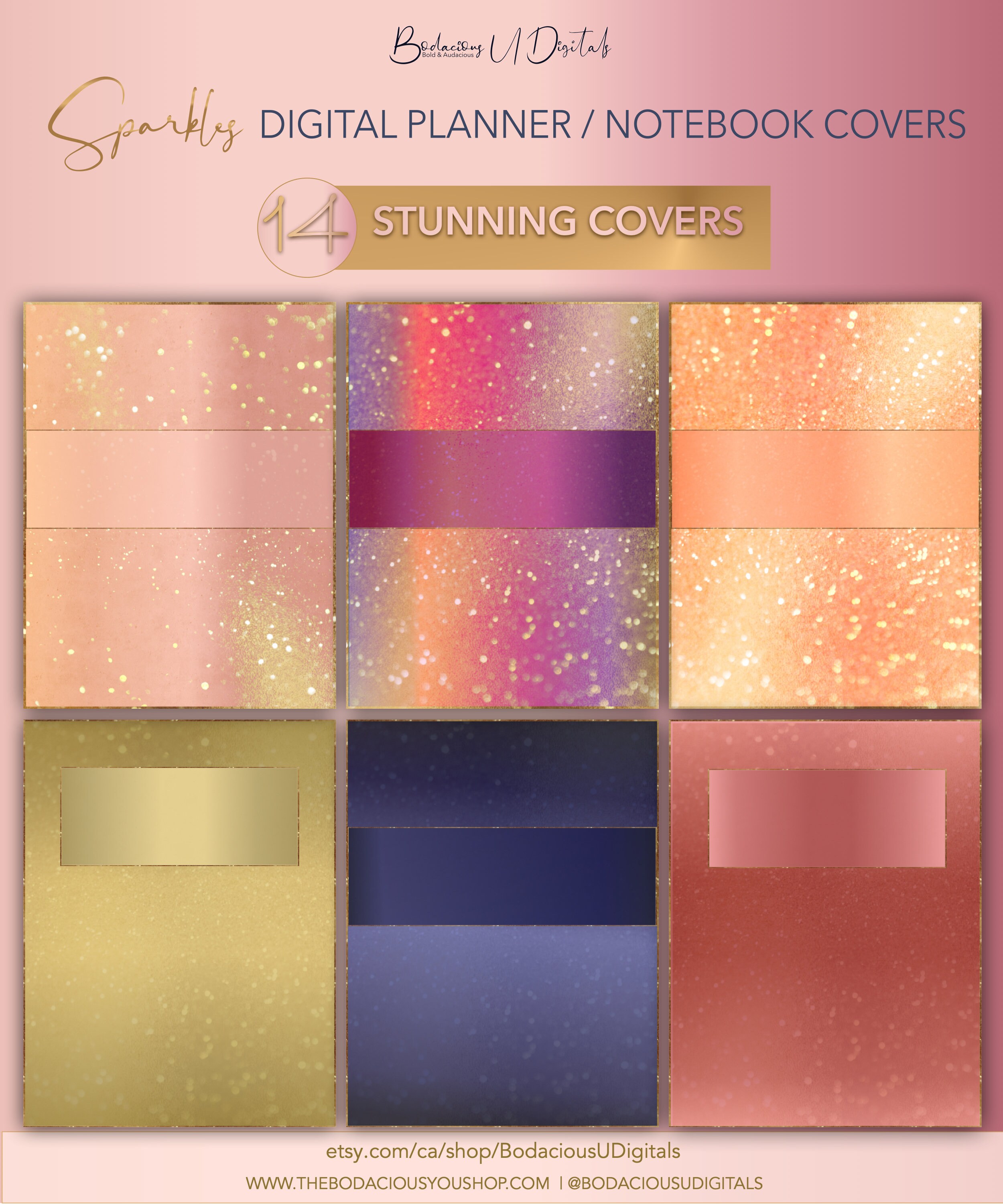 Sparkles Digital Planner Covers by BodaciousUDigitals, 14 Digital ...