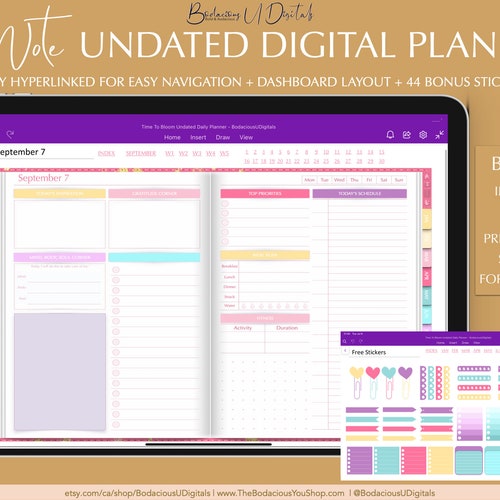 Onenote Dashboard Layout Digital Planner Hyperlinked Undated - Etsy