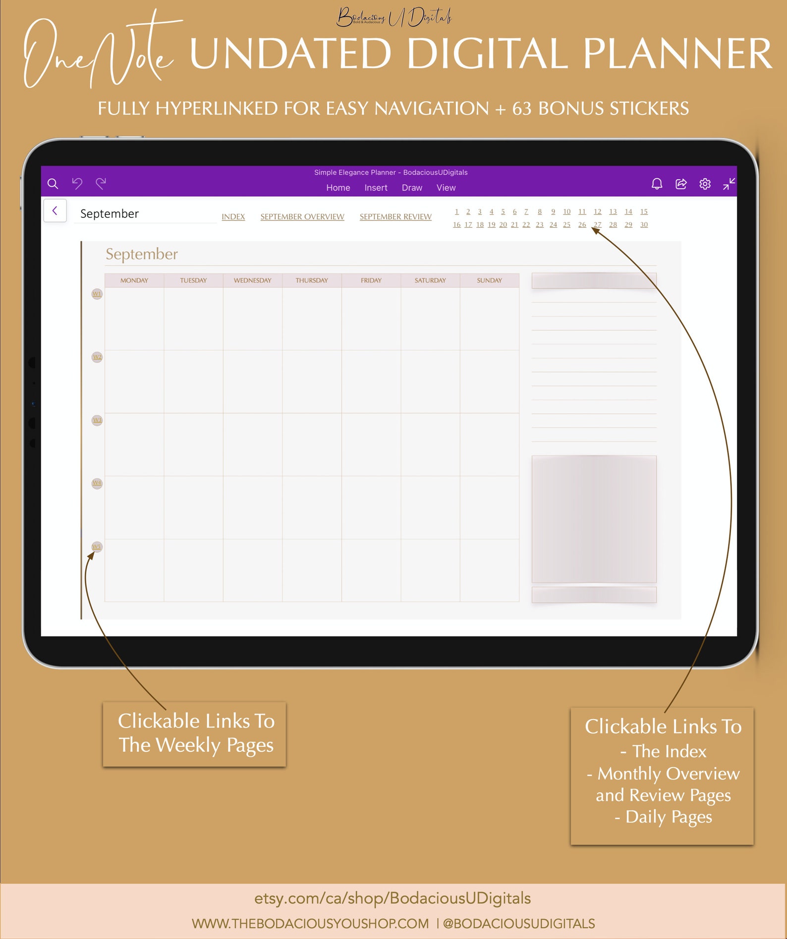Onenote Digital Planner, Hyperlinked Onenote Planner, With Digital Stickers for Windows, Android ...