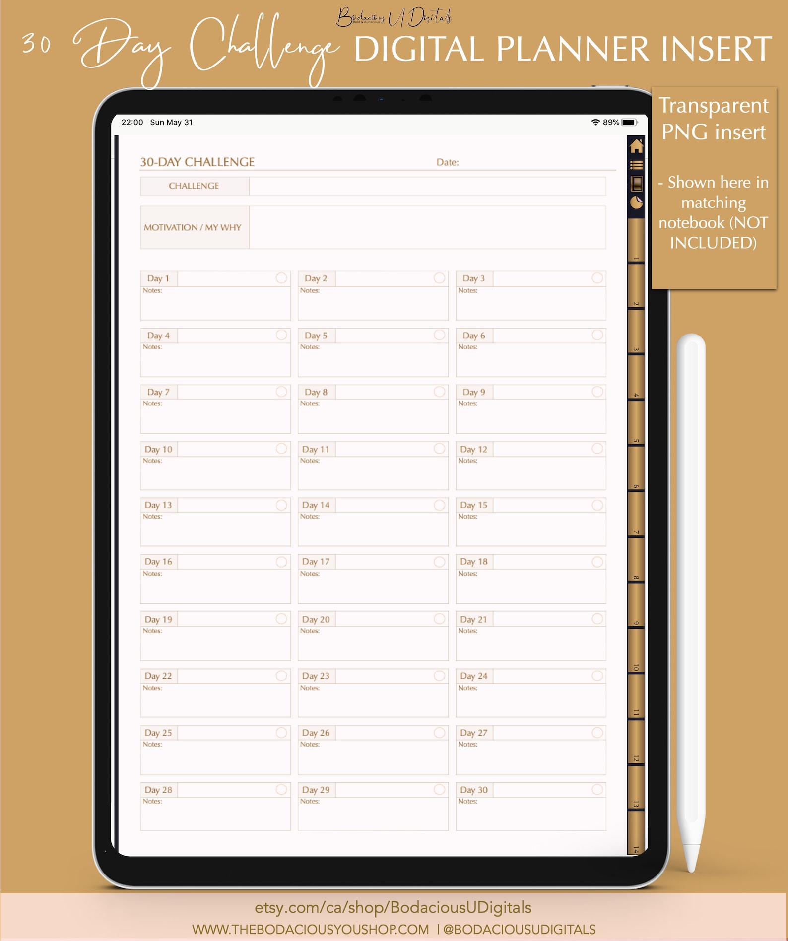 30 Day Challenge Digital Planner Insert Digital Planner - Etsy