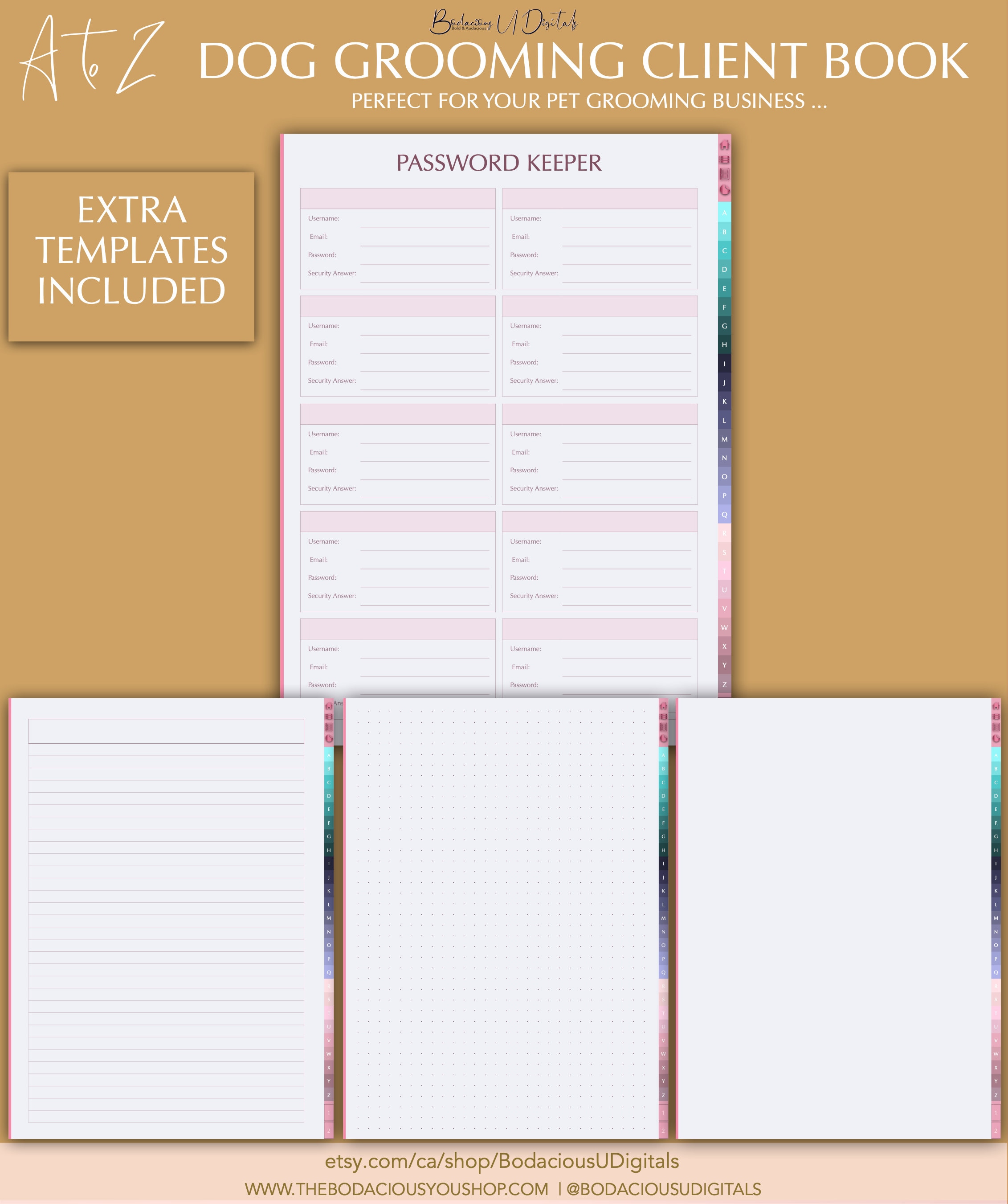 Dog Grooming Client Book, Digital Dog Grooming Client Profile Record ...