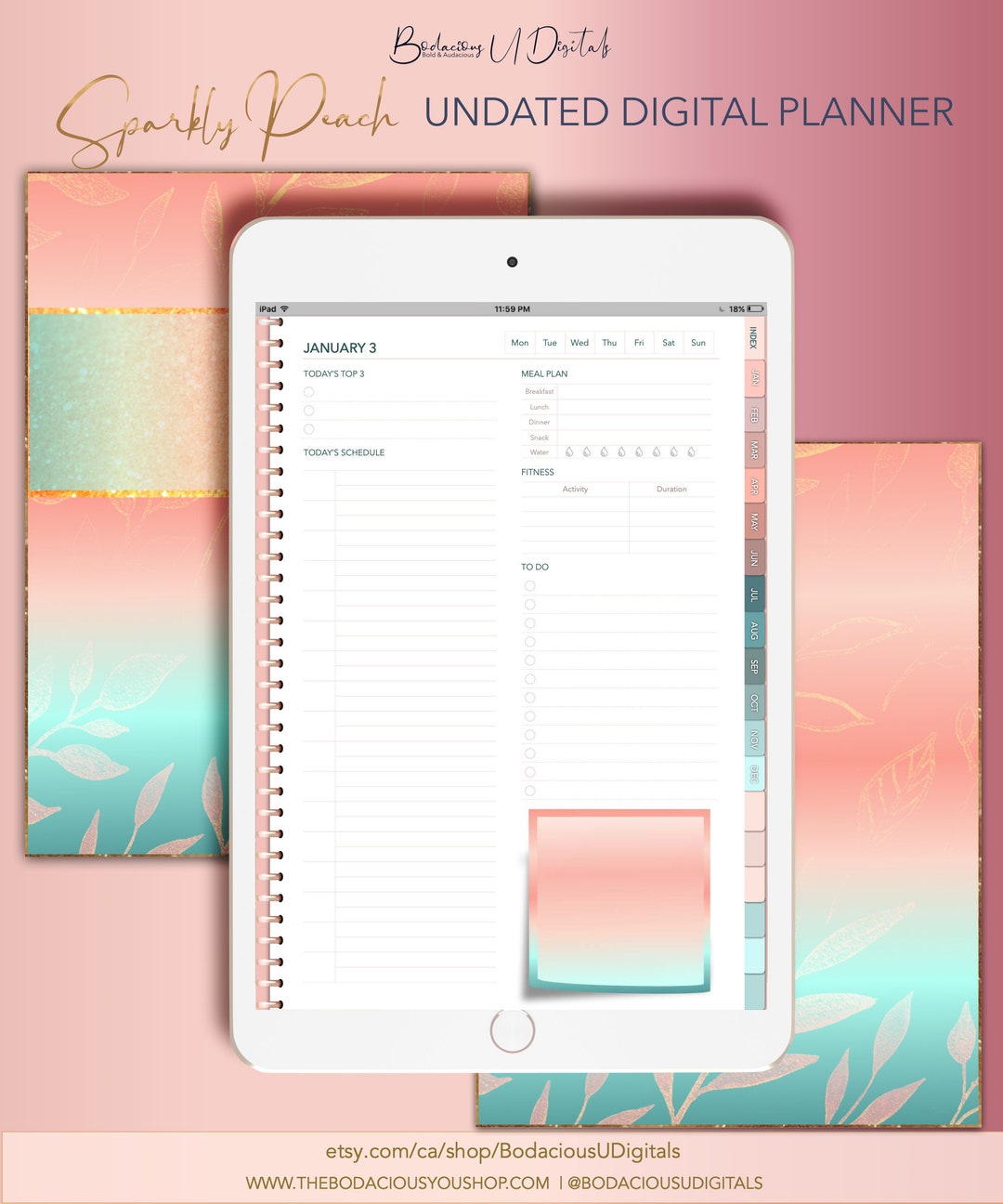 Sparkly Peach Digital Planner by Bodaciousudigitals for Goodnotes, Xodo ...