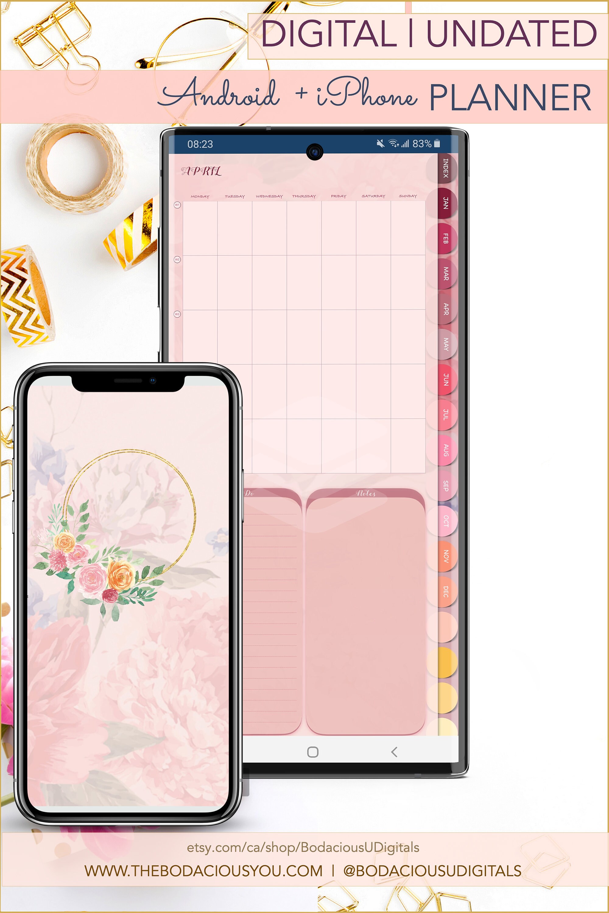 Portrait Undated Weekly Digital Phone Planner With Stickers, for iPhone ...