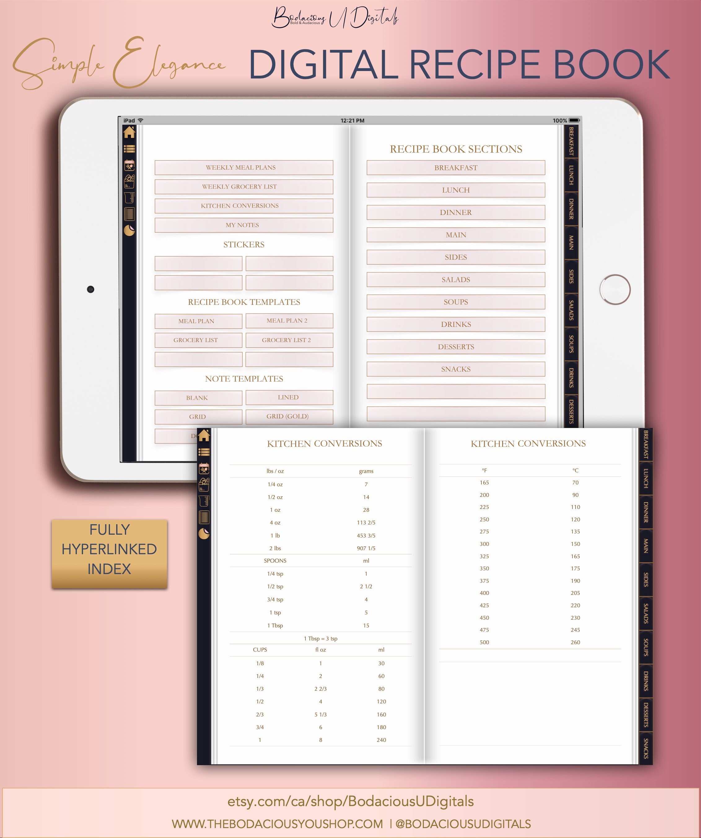 Simple Elegance Digital Recipe Book by BodaciousUDigitals | Etsy