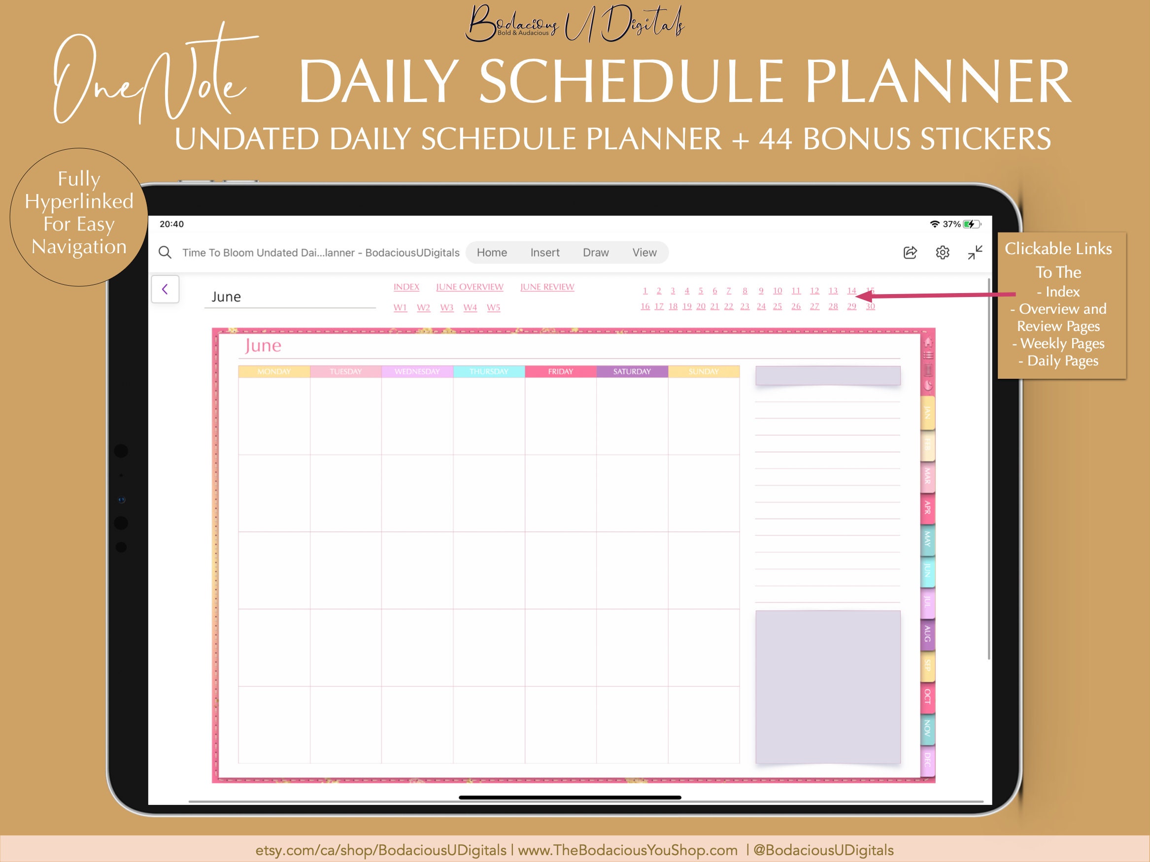 Onenote Daily Schedule Undated Digital Planner, Hyperlinked Onenote ...
