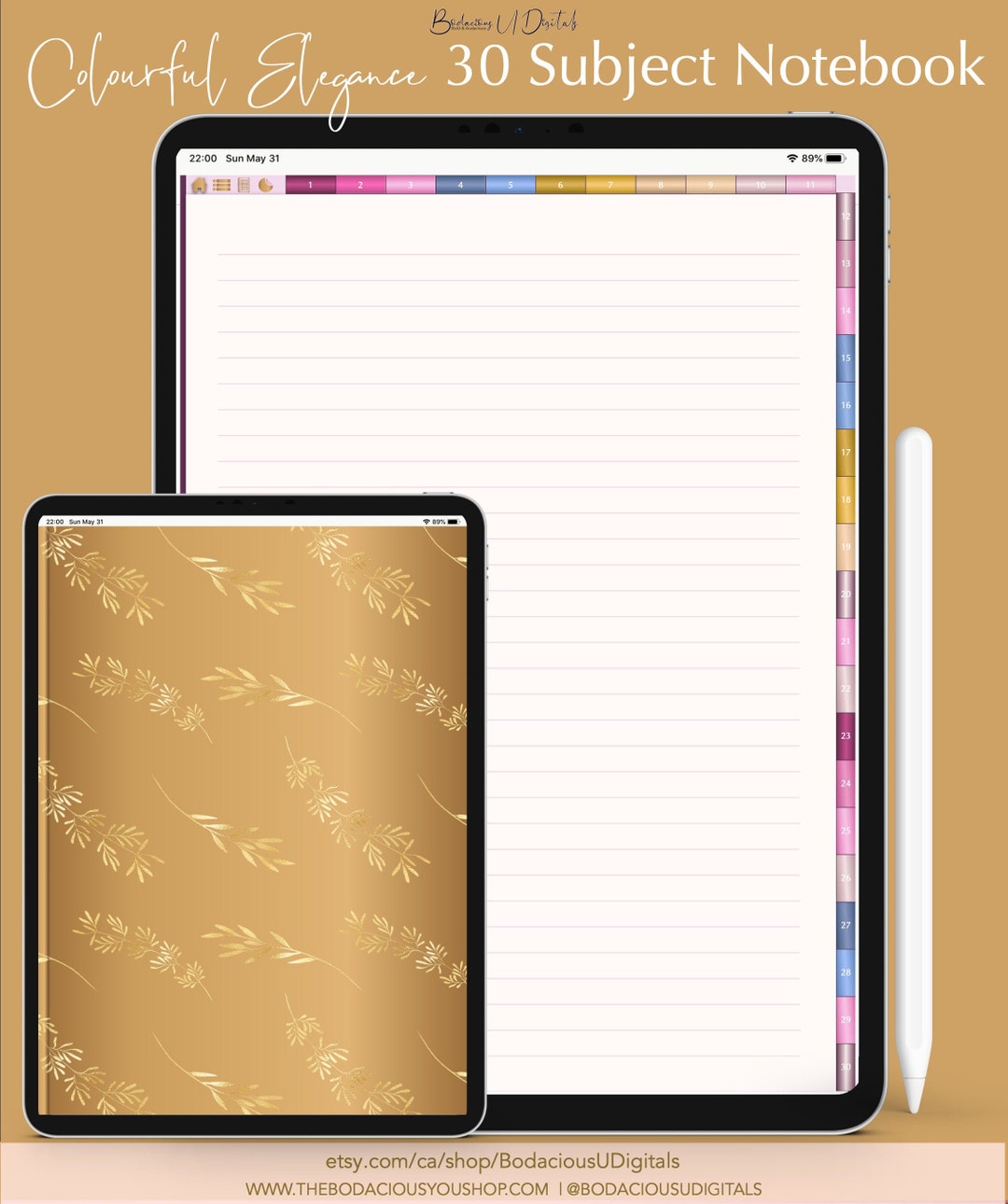 Colourful Elegance 30 Subject Digital Notebook, for Goodnotes ...