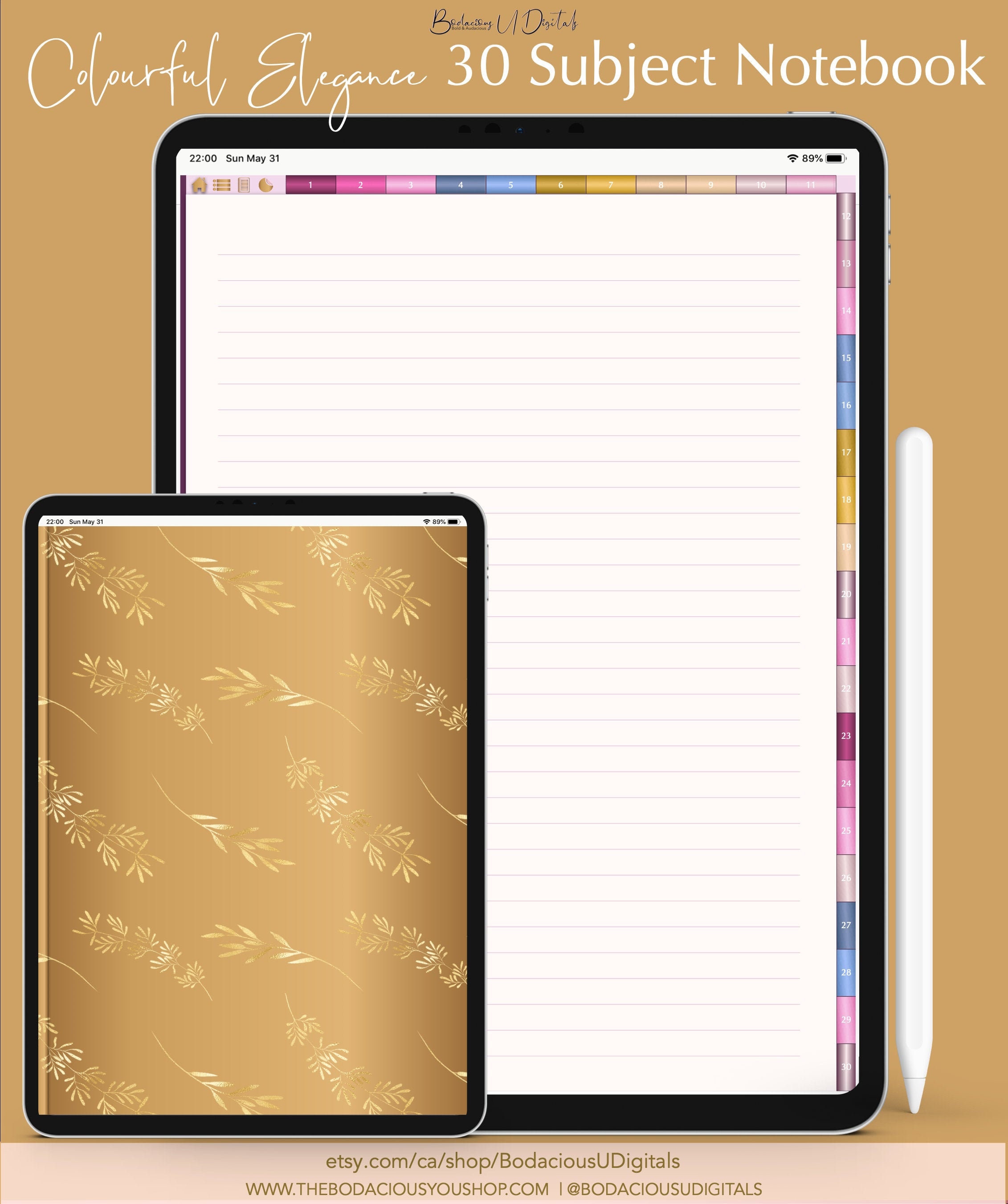 Colourful Elegance 30 Subject Digital Notebook, for Goodnotes ...