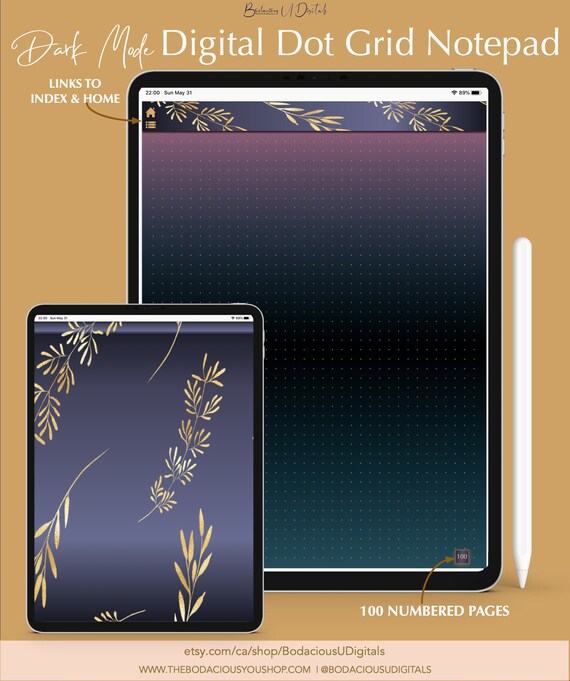 Digital Dot Grid Notepad 100 HyperLinked Pages Dark Mode | Etsy