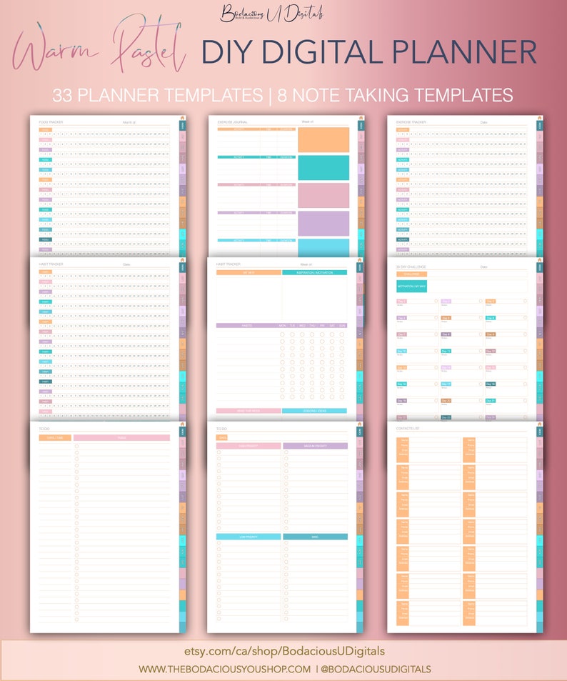 Pastel DIY Digital Planner by Bodaciousudigitals for | Etsy