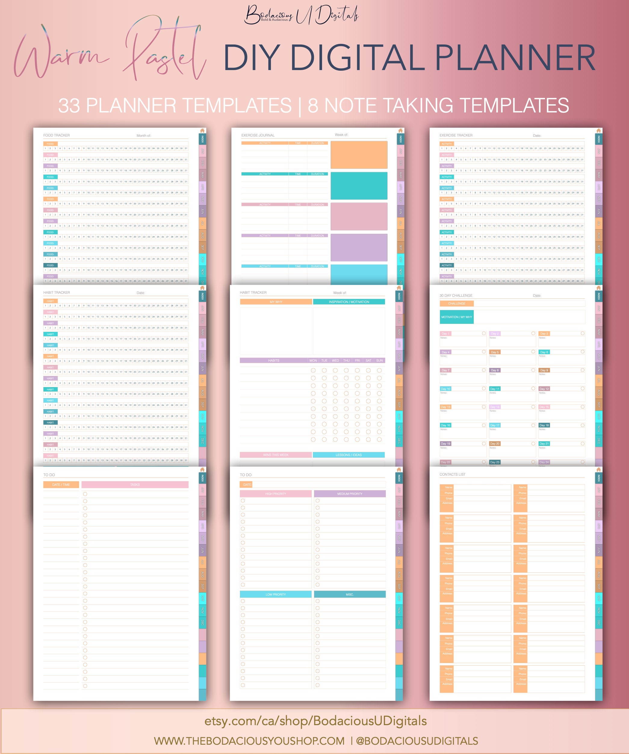 Pastel DIY Digital Planner by Bodaciousudigitals for Goodnotes, Xodo ...