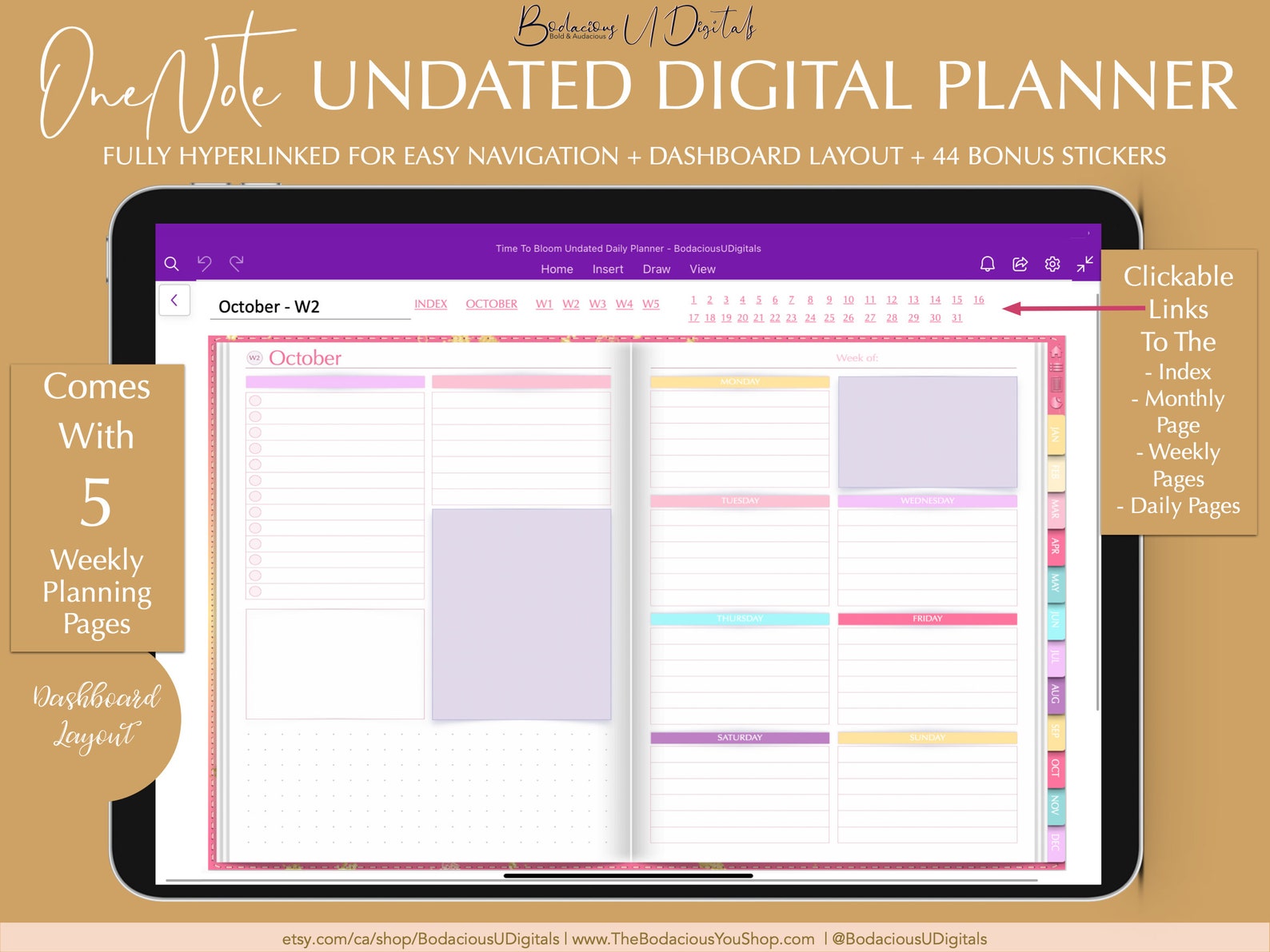 Onenote Dashboard Layout Digital Planner Hyperlinked Undated | Etsy Canada