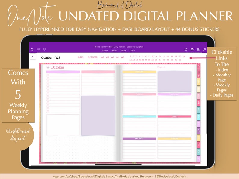 Onenote Dashboard Layout Digital Planner Hyperlinked Undated - Etsy
