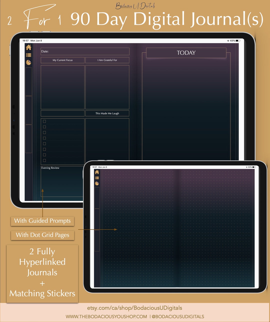 Dark Mode Digital Daily Journal 90 Day Gratitude Journal - Etsy