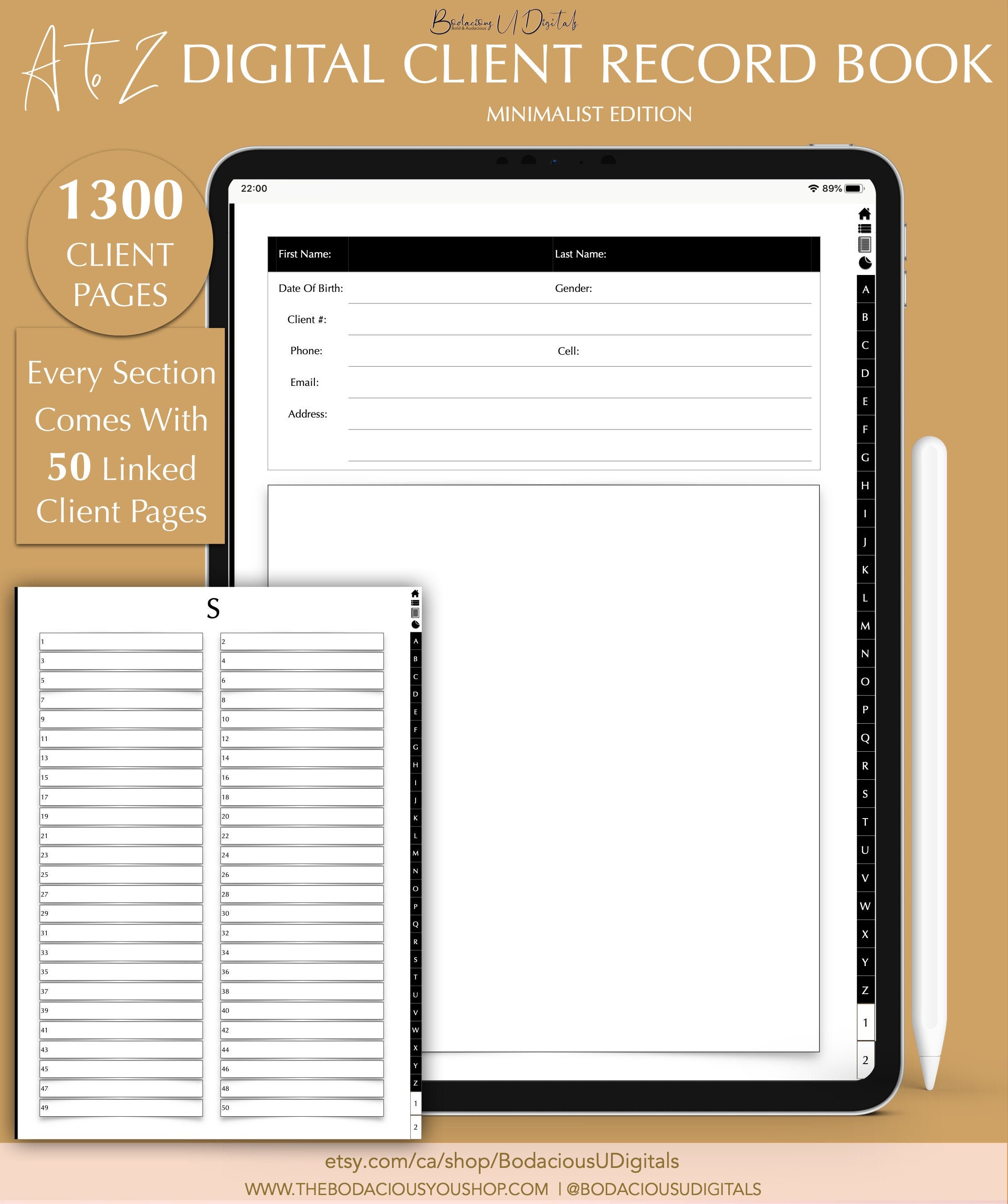 Minimalist Digital Client Book, Client Profile Record, Client Tracking ...