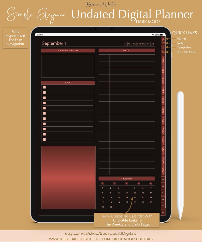 Undated Portrait Digital Daily Planner Goodnotes Notability - Etsy