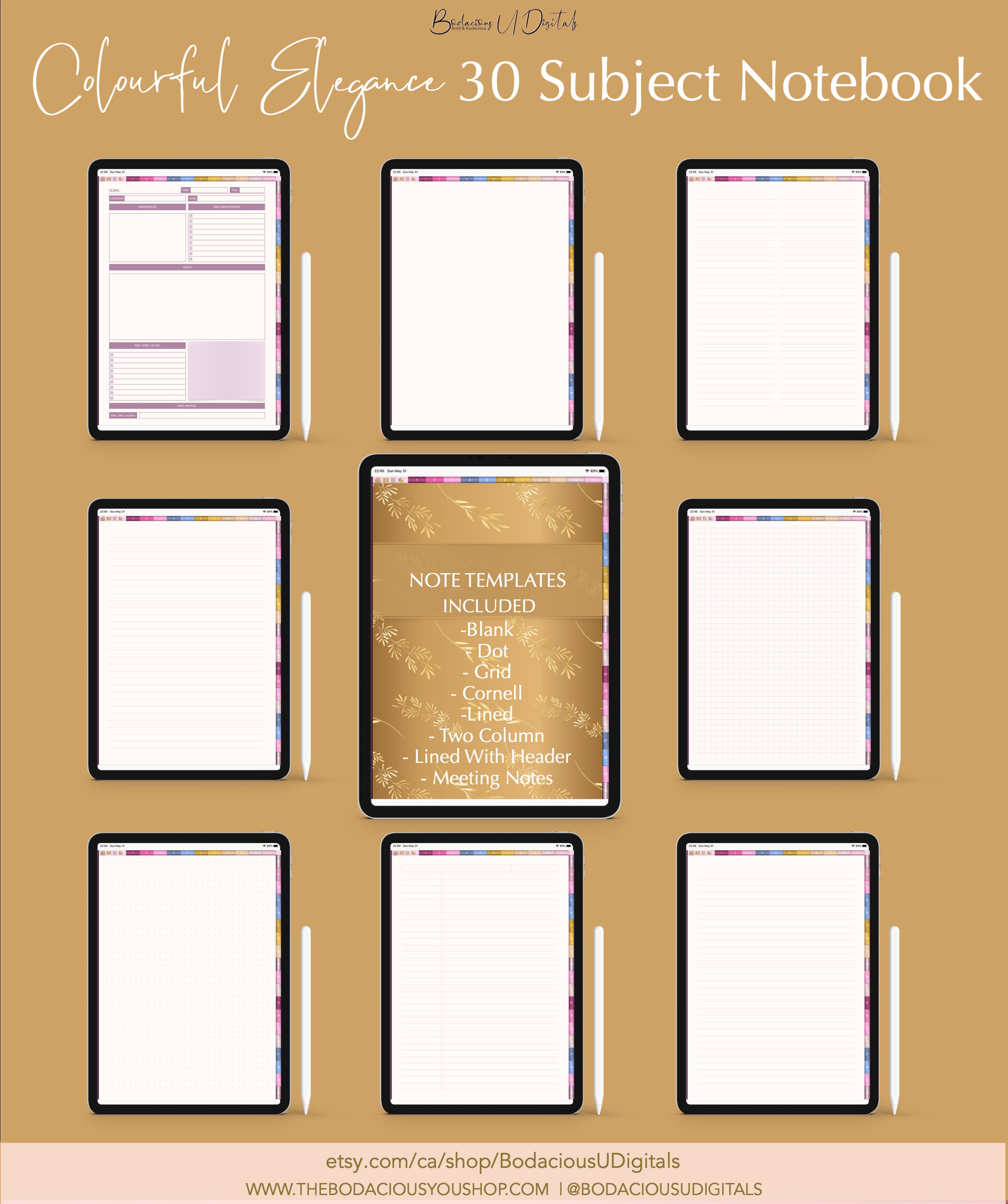 Colourful Elegance 30 Subject Digital Notebook, for Goodnotes ...