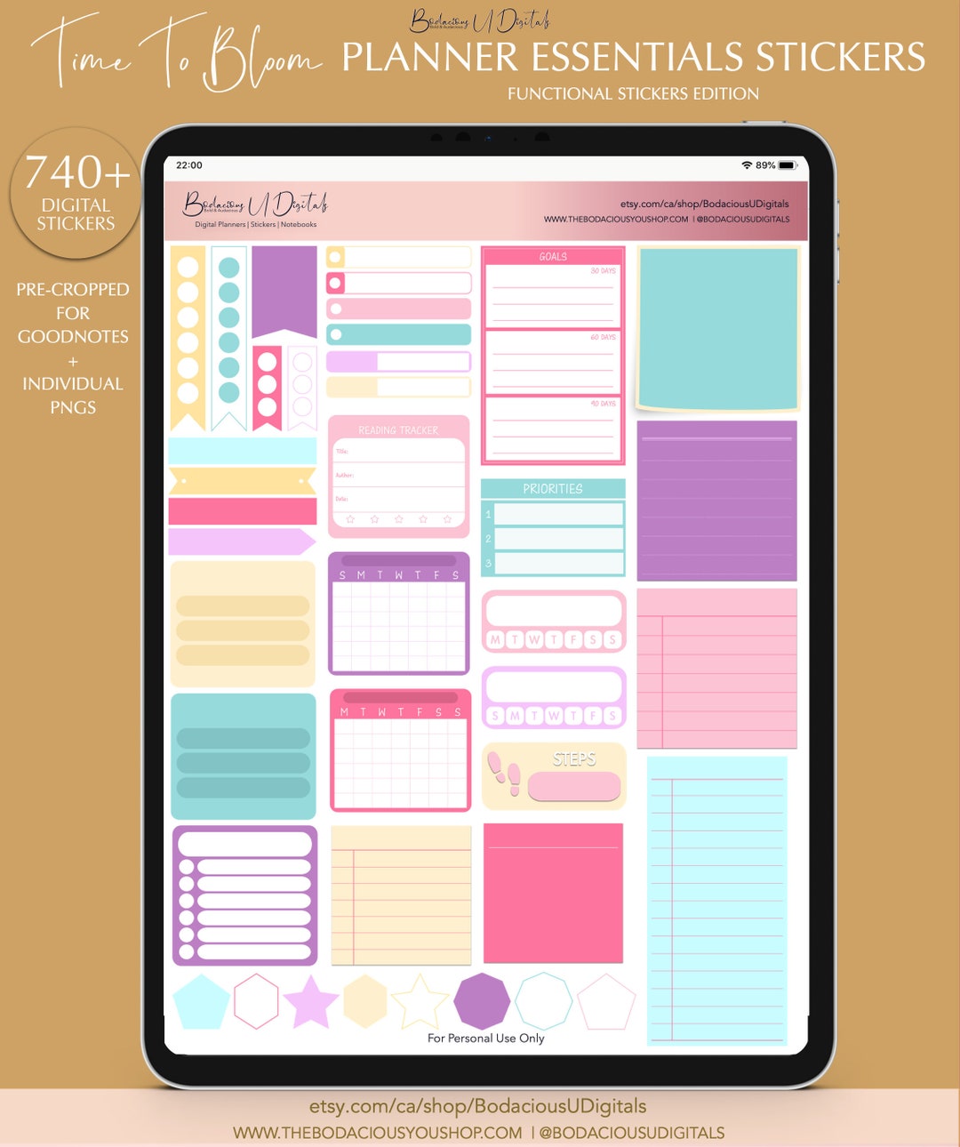 Functional Digital Planner Stickers, Colourful Digital Notepads ...