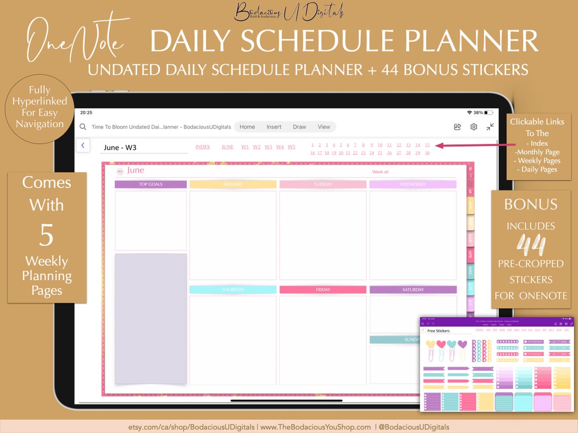 Onenote Daily Schedule Undated Digital Planner, Hyperlinked Onenote ...
