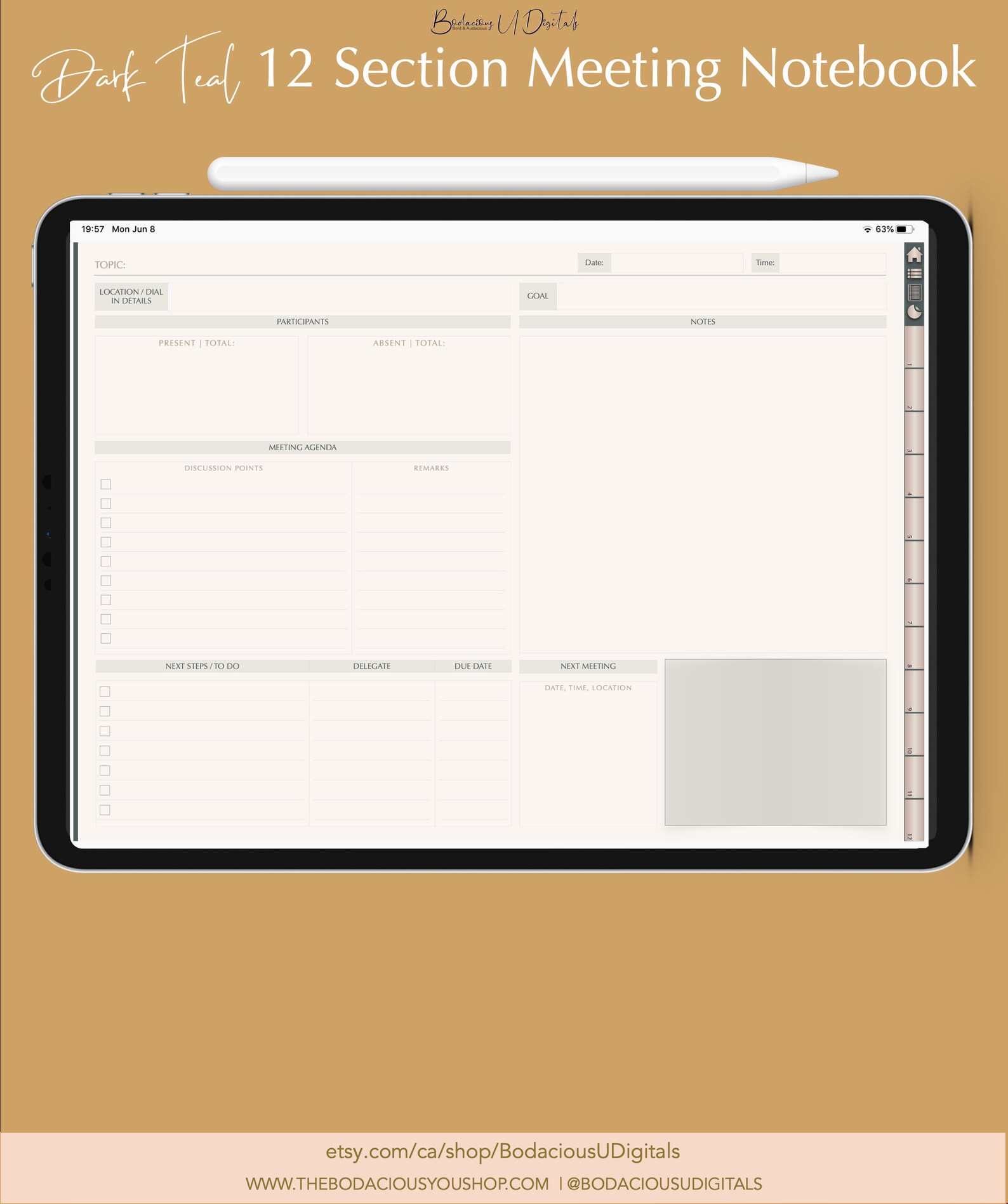 Landscape Digital Meeting Notes, With 12 Sections for Goodnotes ...