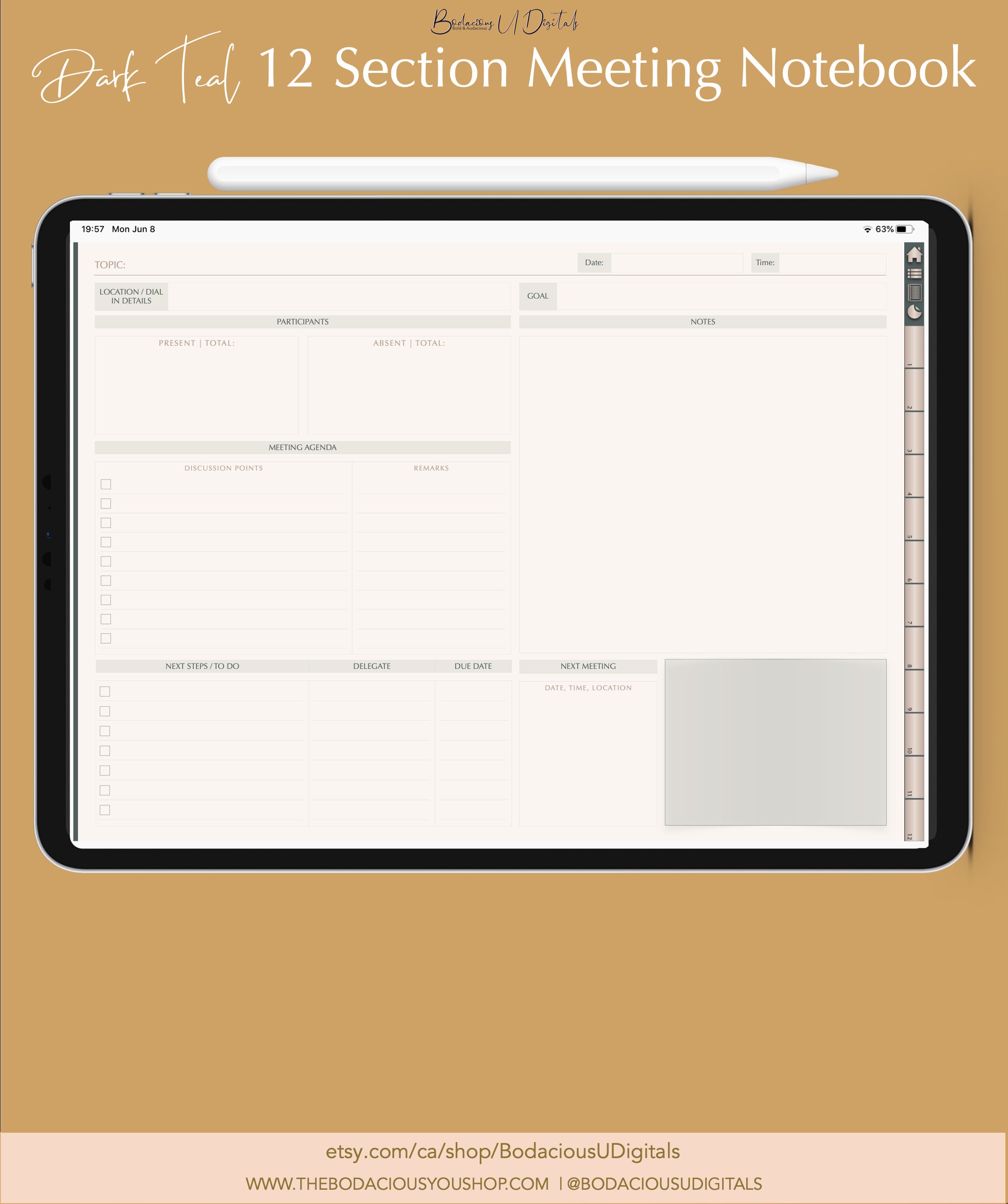 Landscape Digital Meeting Notes, With 12 Sections for Goodnotes ...